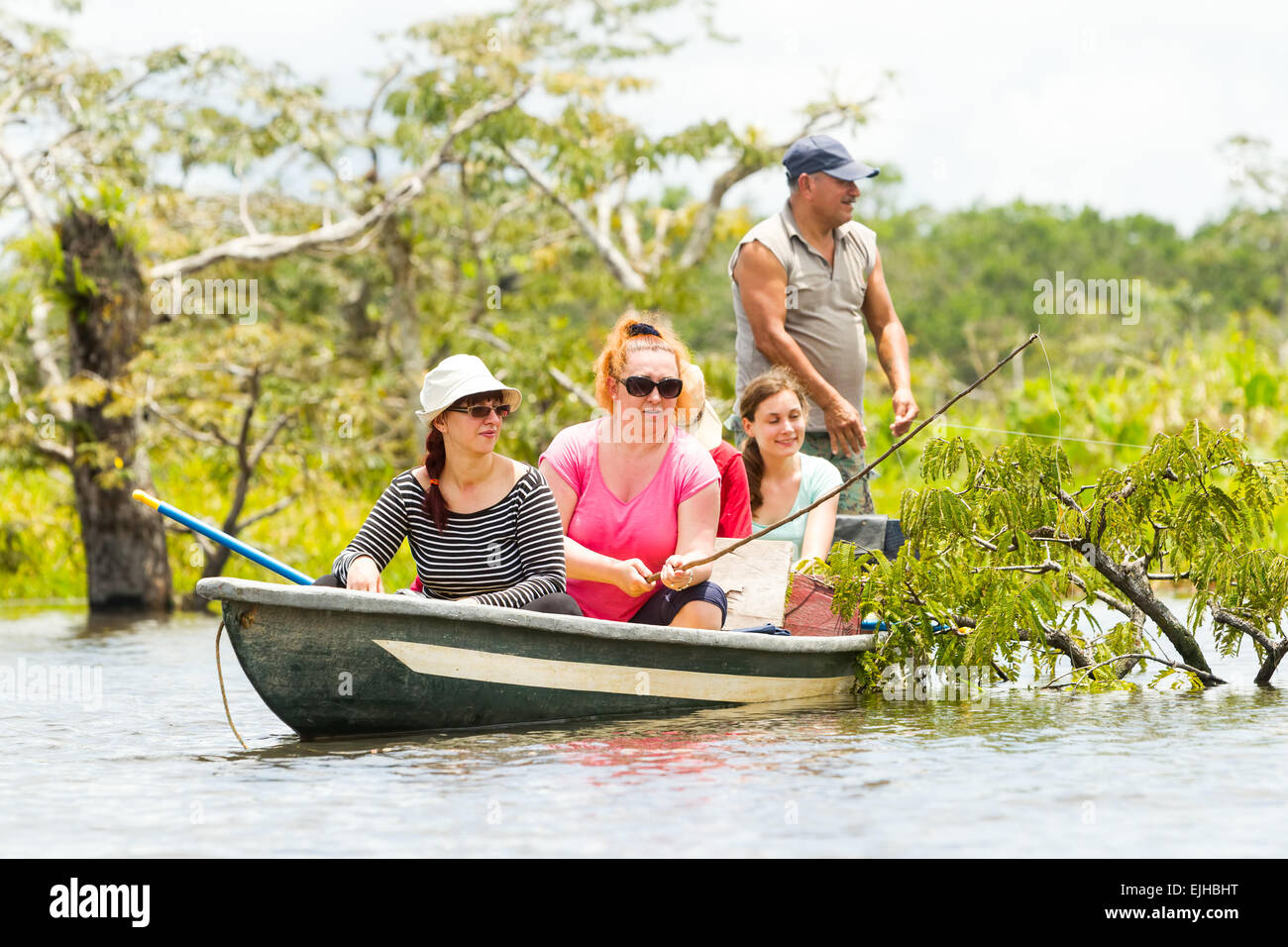 Tourists Fishing Legendary Piranha Fish In Ecuadorian Amazon Primary ...