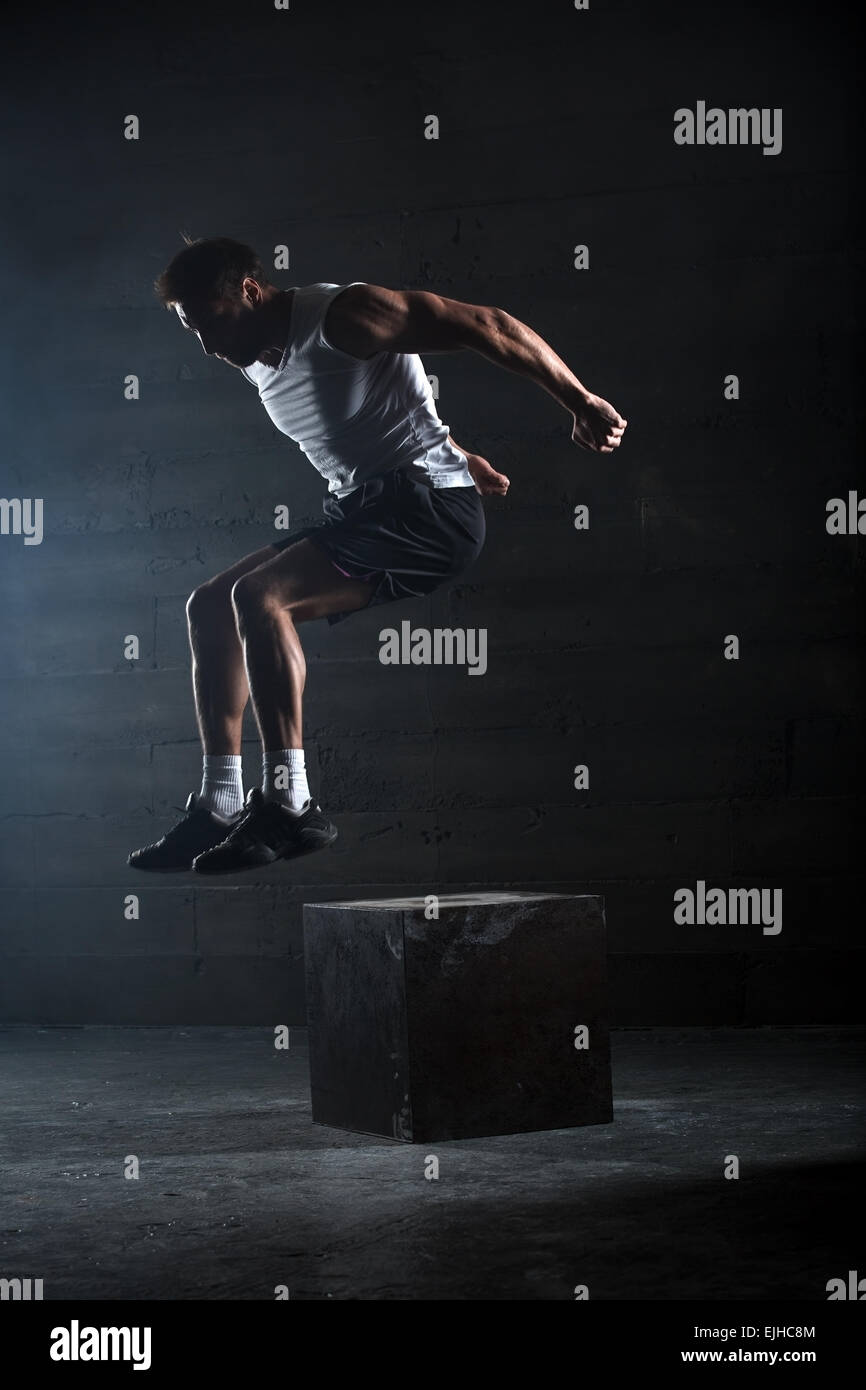 Exercise young man gym jump hi-res stock photography and images - Alamy