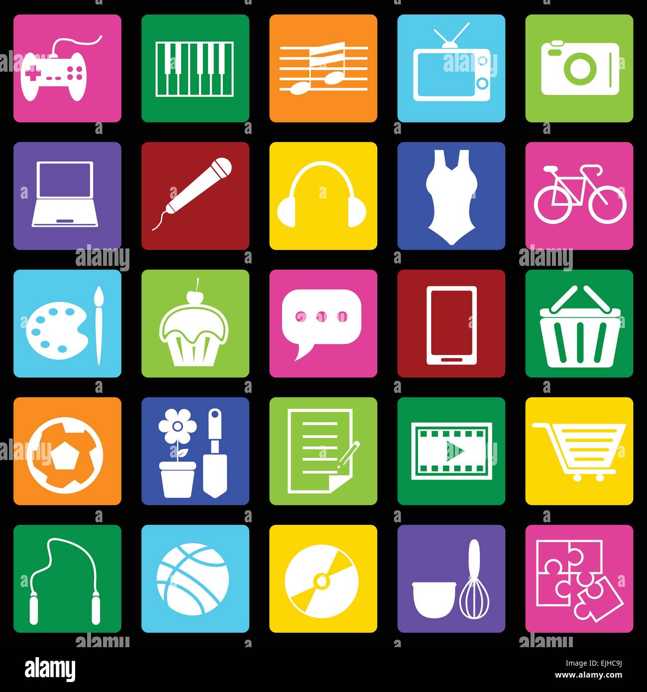 Hobby colorful icons on black background, stock vector Stock Vector ...