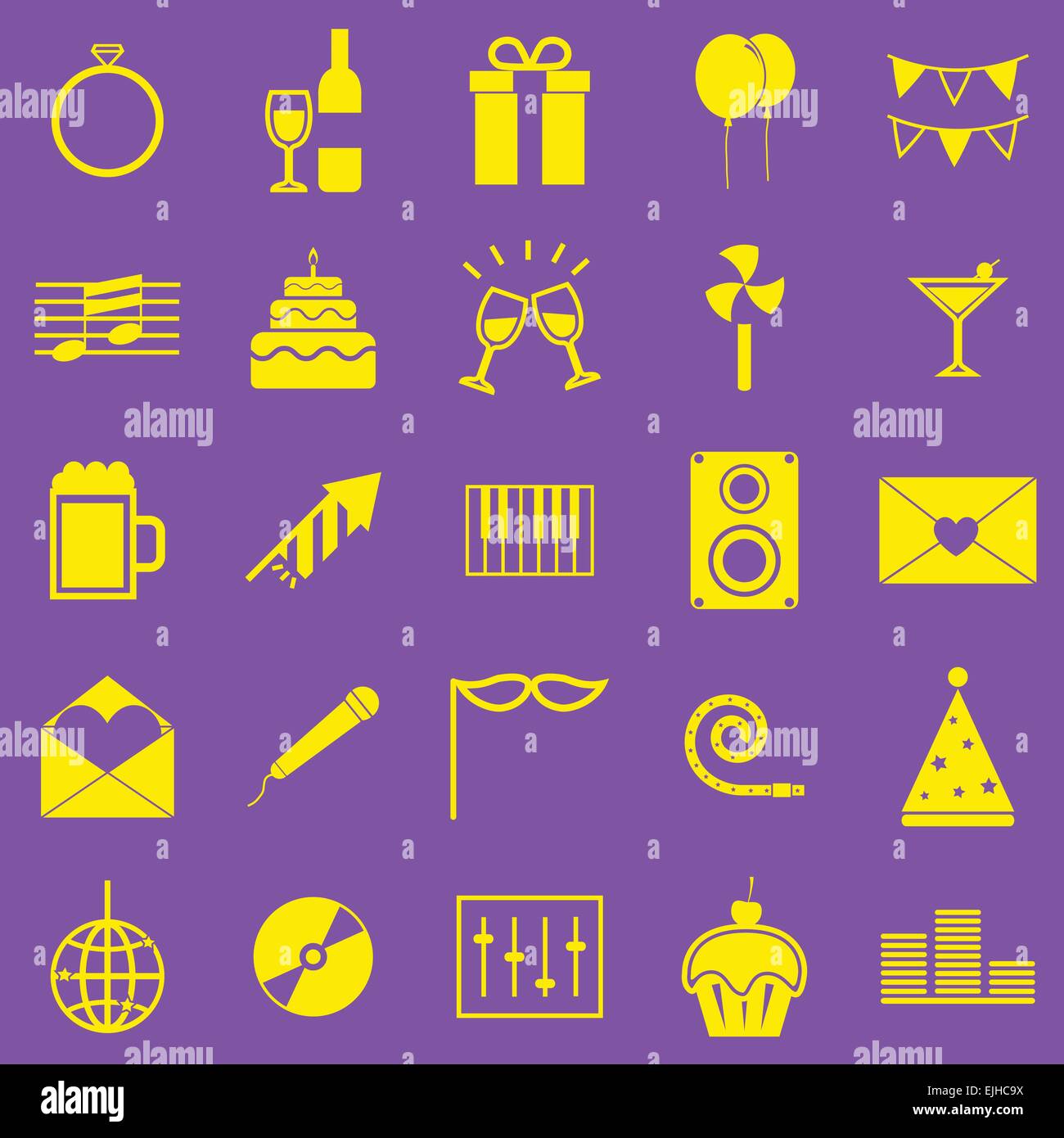 Celebration yellow icons on violet background, stock vector Stock ...