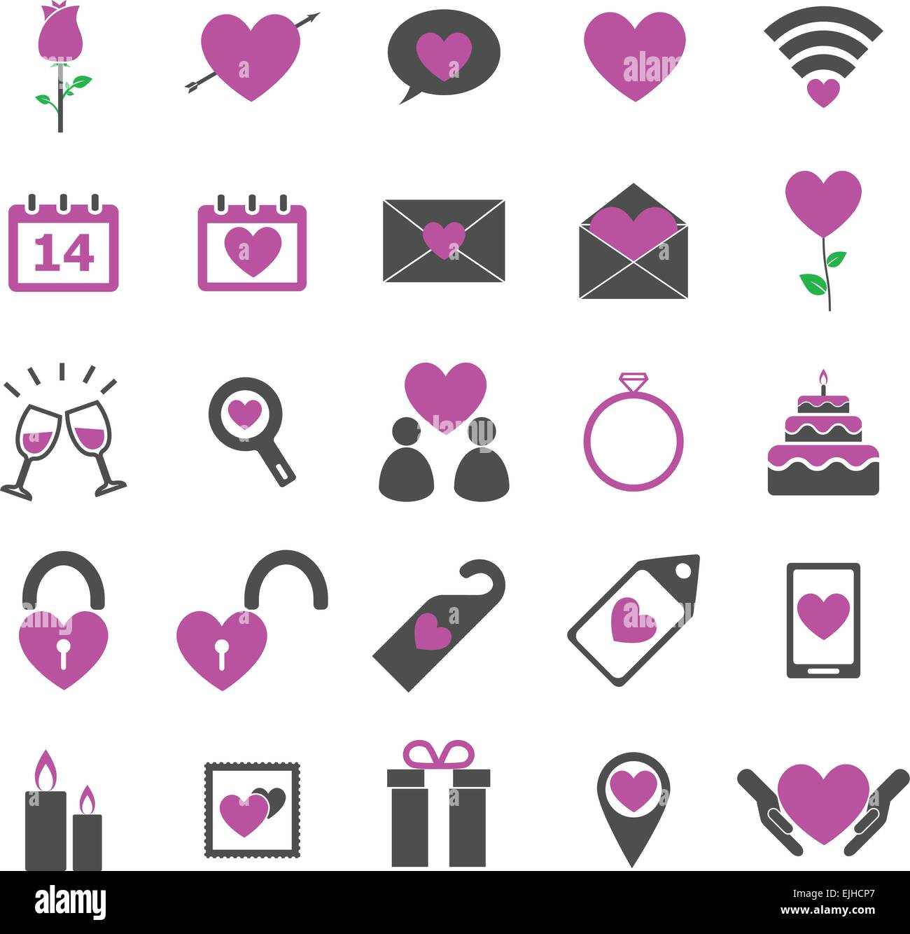 Valentine's day color icons on white background, stock vector Stock ...