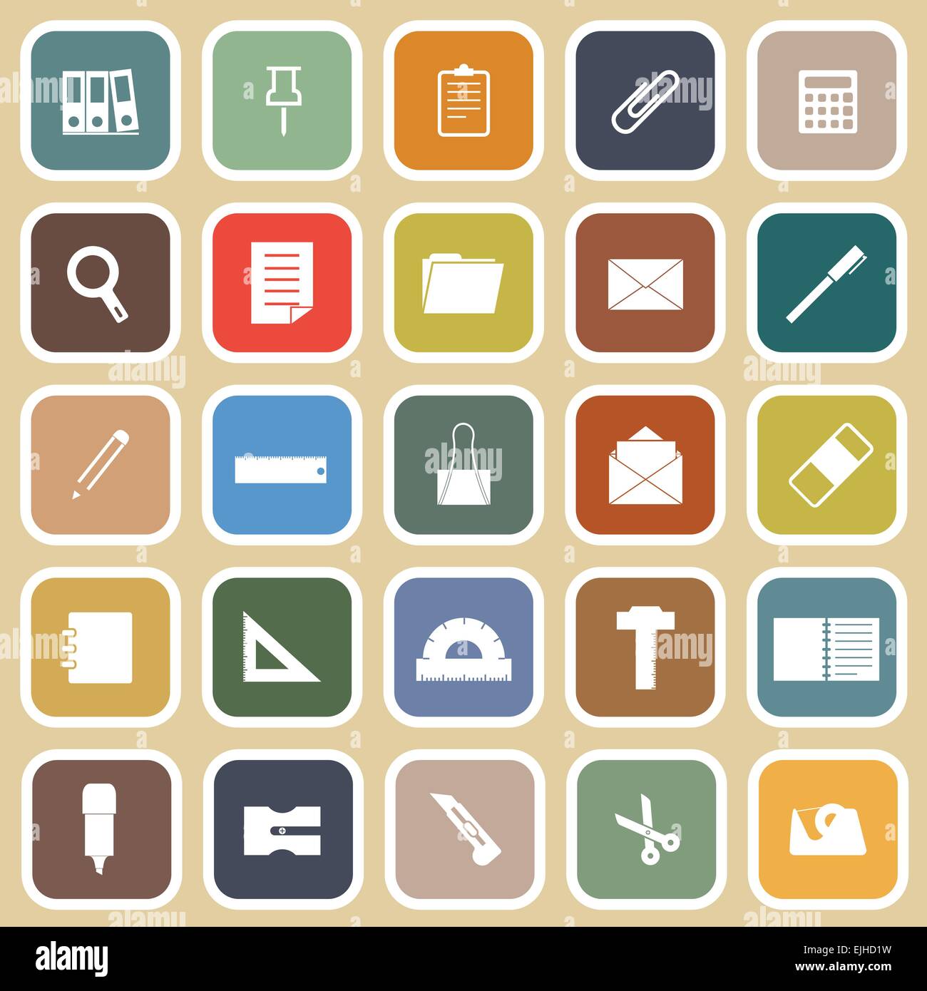 Stationary flat icons on yellow background, stock vector Stock Vector ...