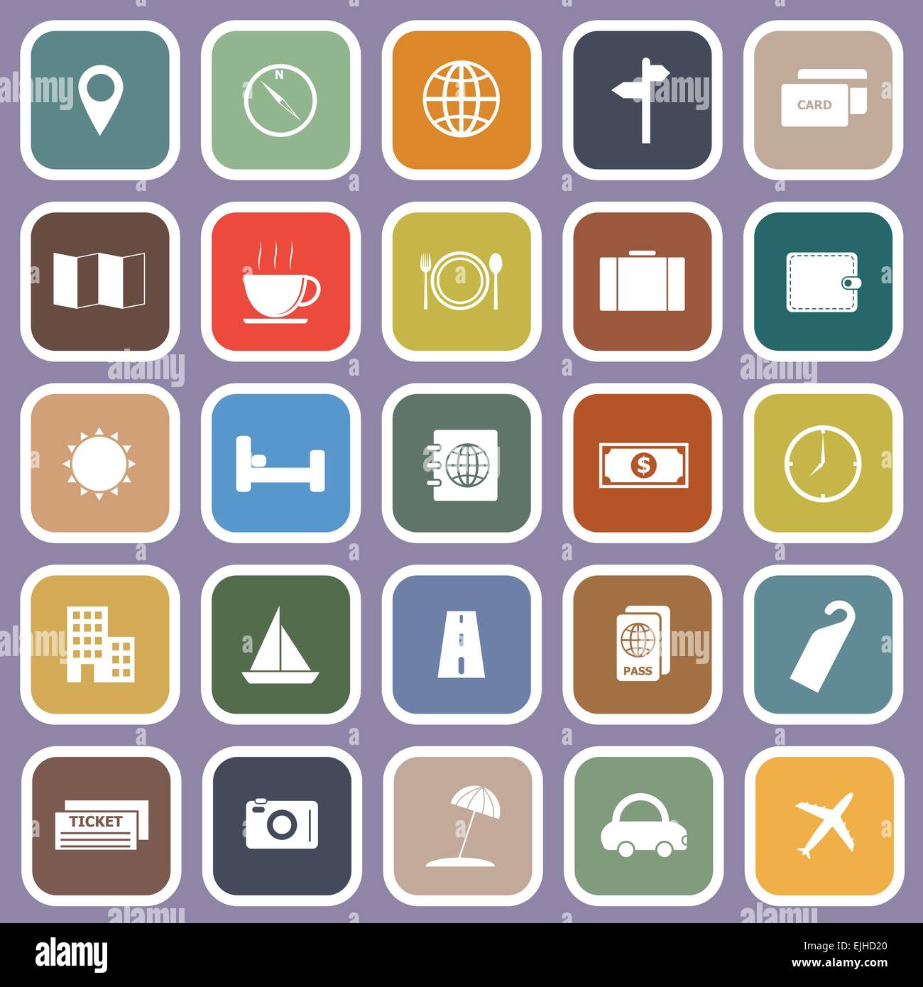 Travel flat icons on violet background, stock vector Stock Vector Image ...