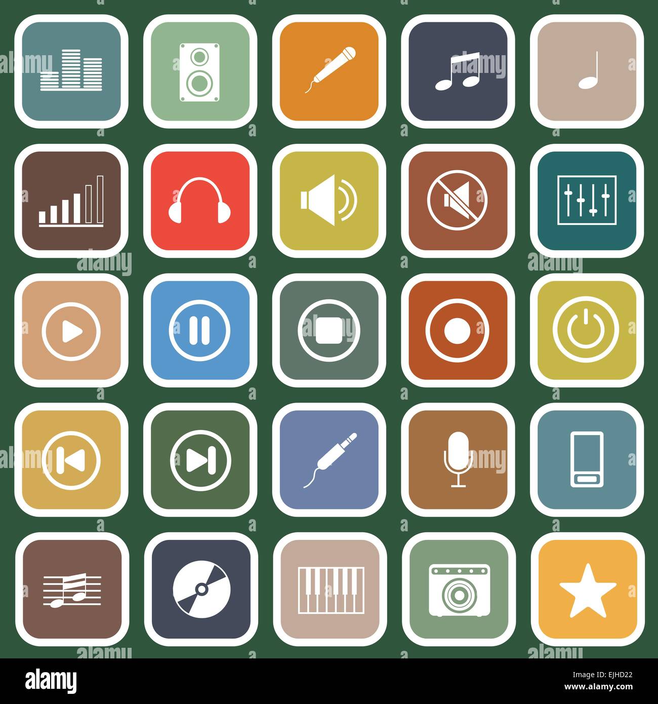 Music flat icons on green background, stock vector Stock Vector Image ...