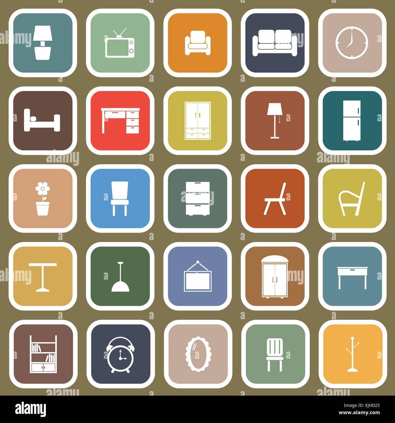 Furniture flat icons on brown background, stock vector Stock Vector ...