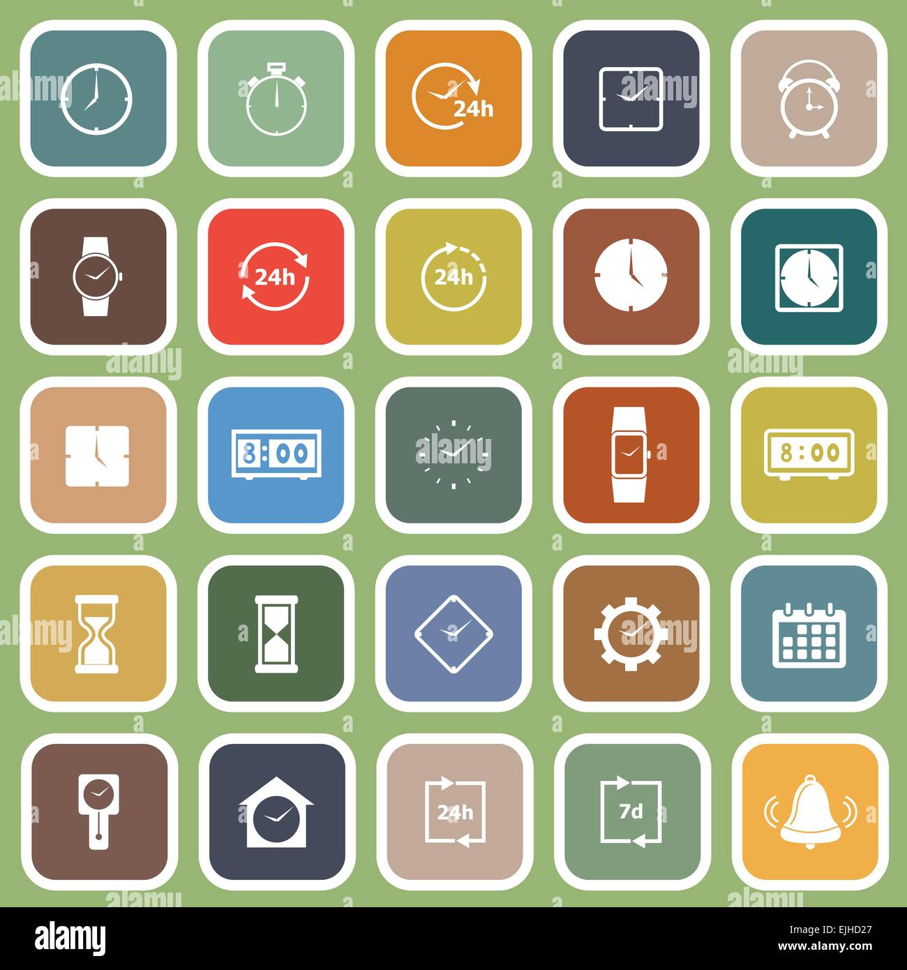 Time flat icons on green background, stock vector Stock Vector Image ...