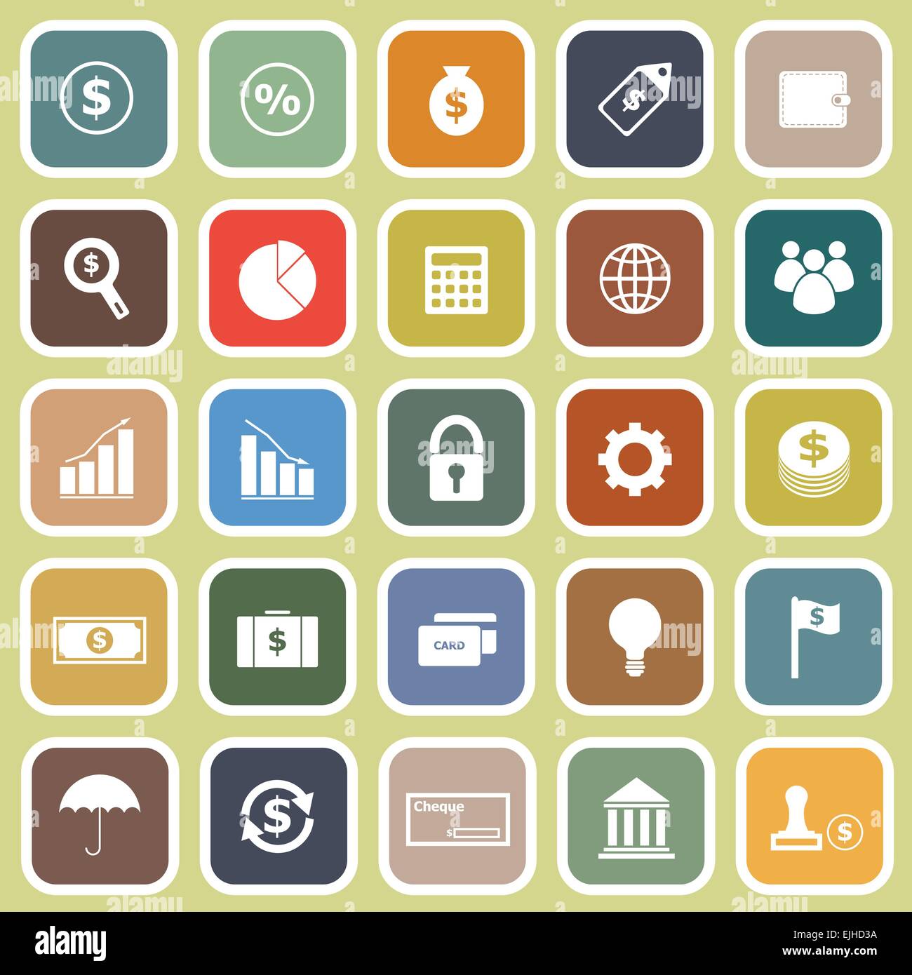 Finance flat icons on yellow background, stock vector Stock Vector ...