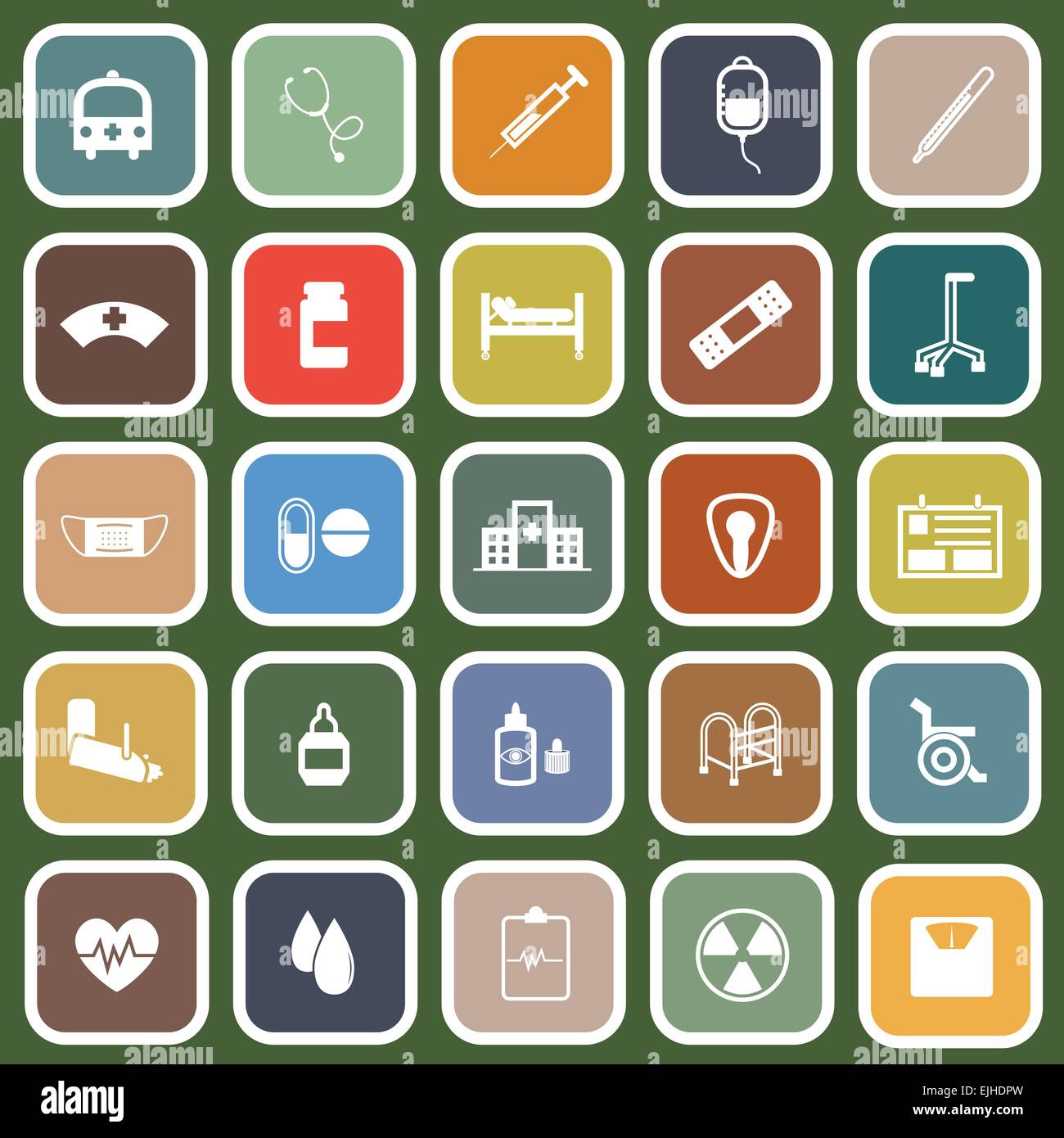 Hospital flat icons on green background, stock vector Stock Vector ...