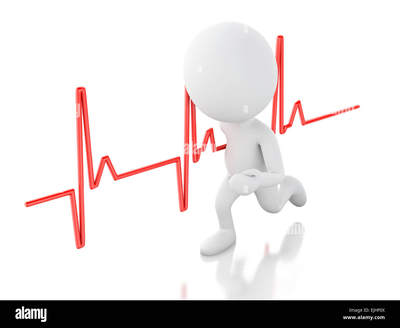 3d image. Running people with heartbeat. Medical concept. White ...