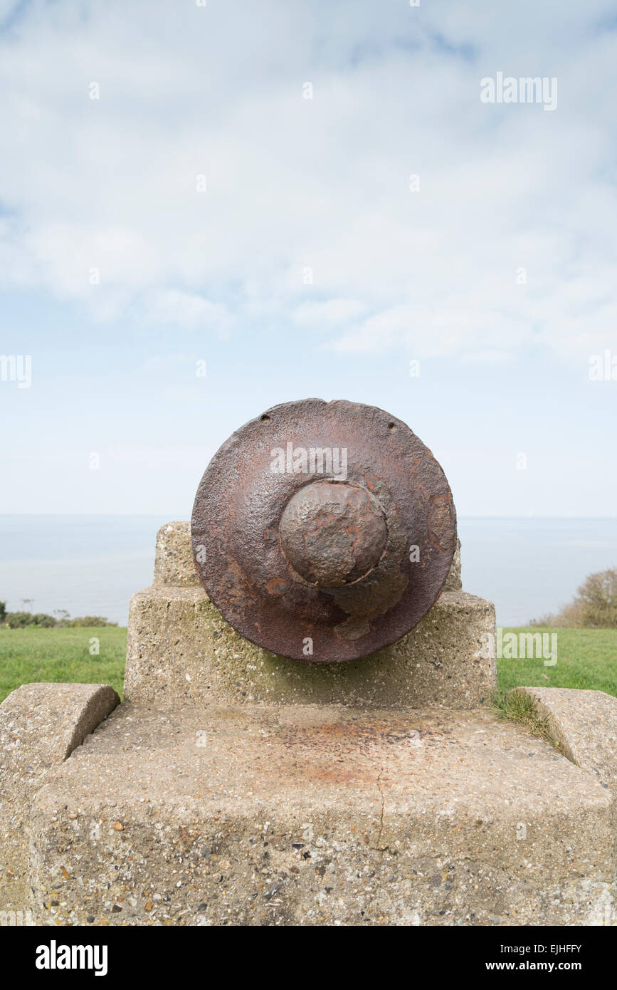 An iron cannonade mounted on concrete and overlooking the sea at ...