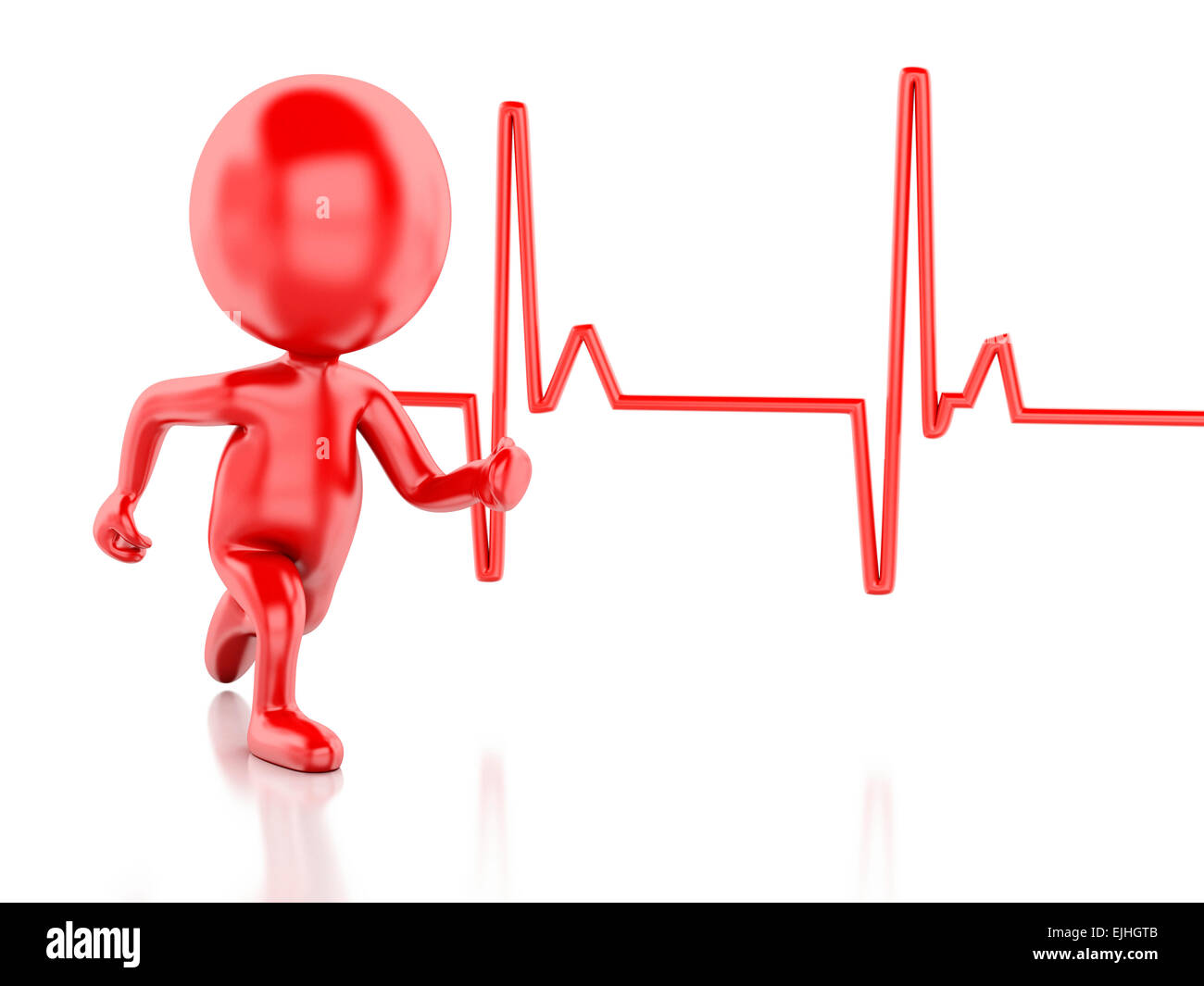 3d image. Running people with heartbeat. Medical concept. White ...