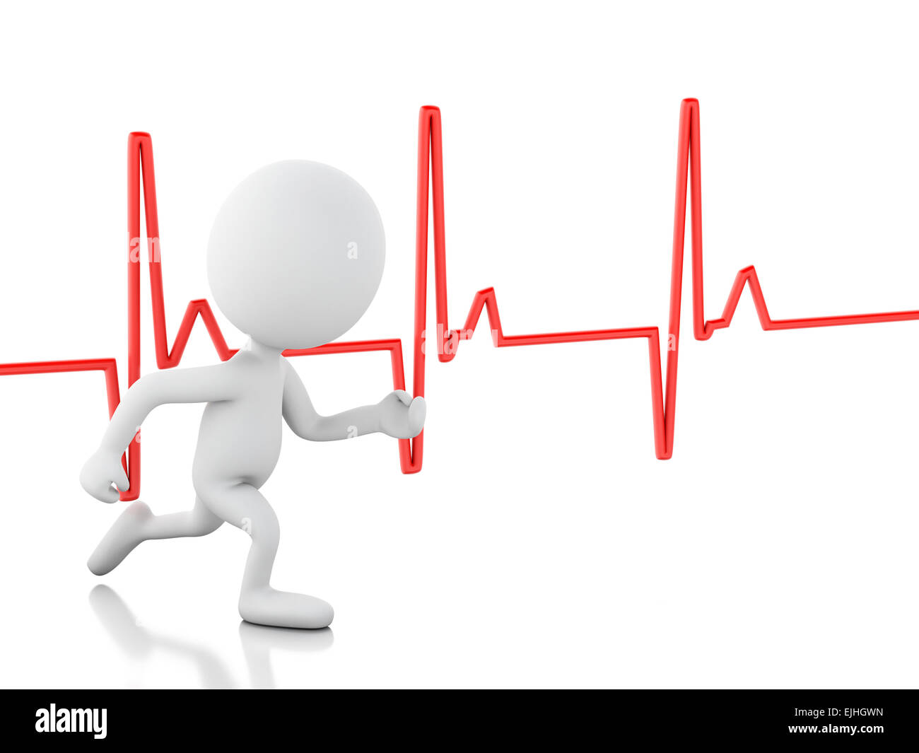 3d image. Running people with heartbeat. Medical concept. White ...