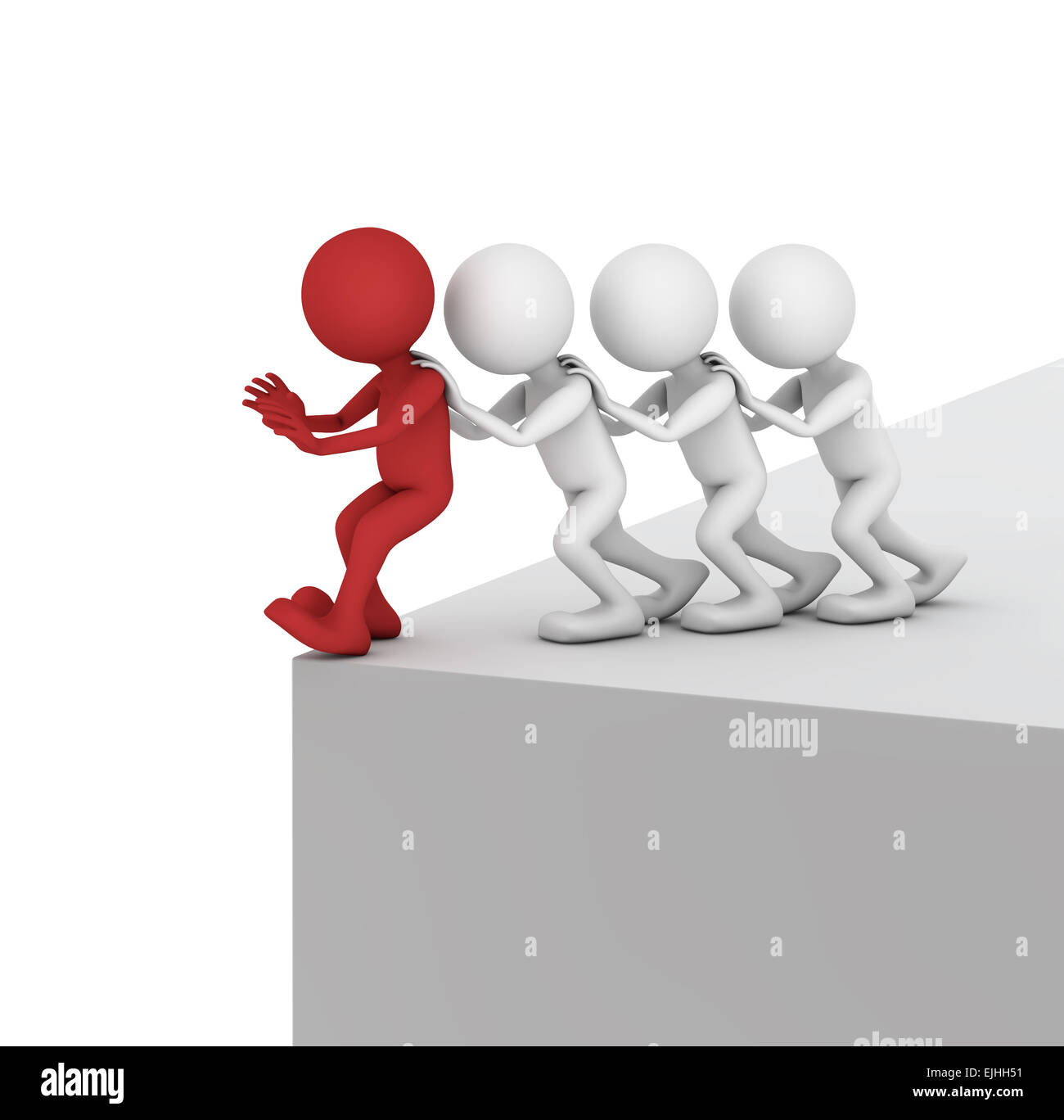 team of three people being pushed into the abyss of human Stock Photo ...