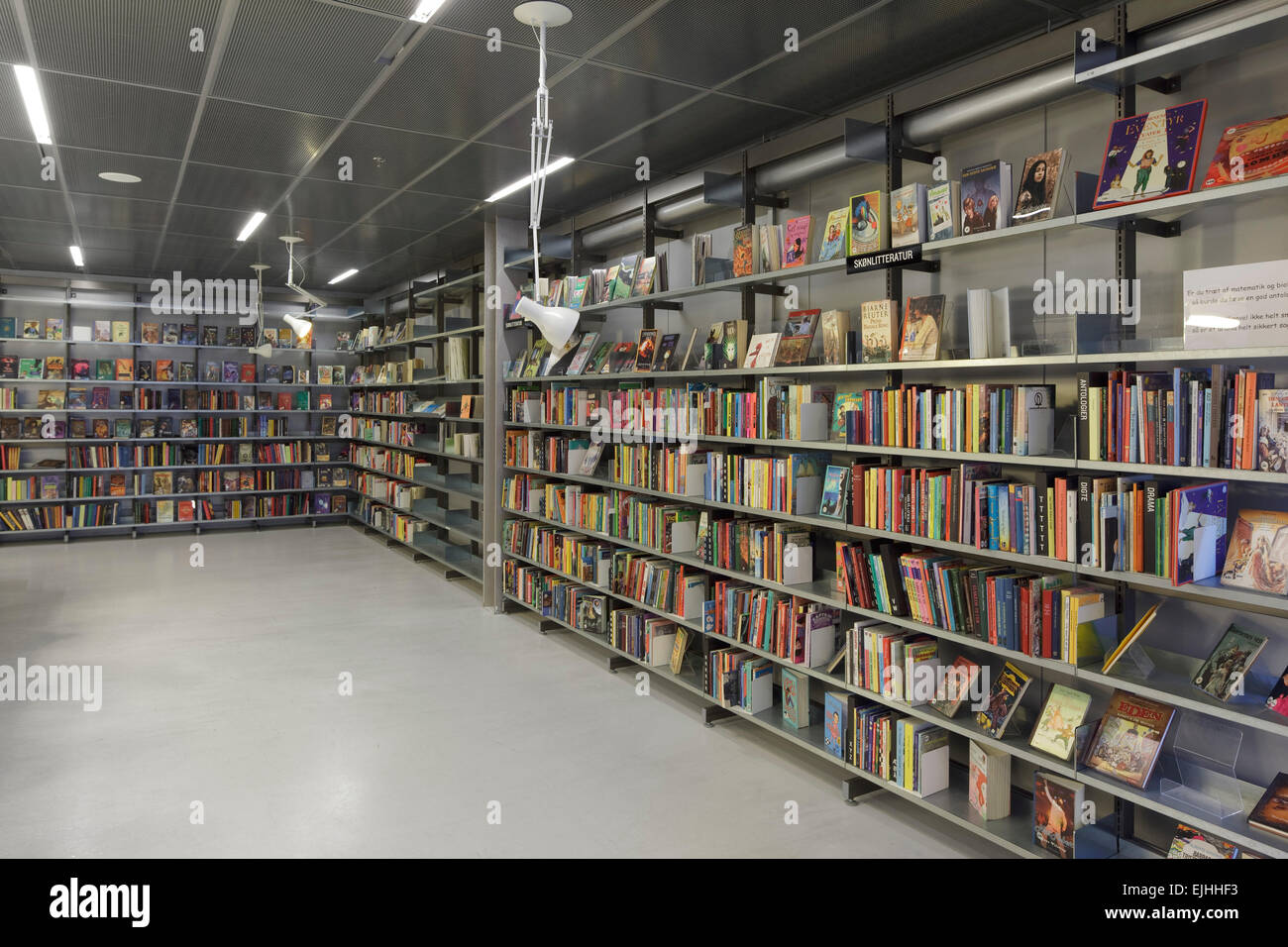 Bookcases in youth library. Rentemestervej Library, Copenhagen, Denmark ...