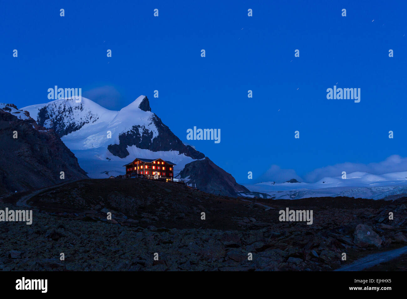Berghaus Fluhalp, Strahlhorn and Adlerhorn at the back, Zermatt, Canton ...