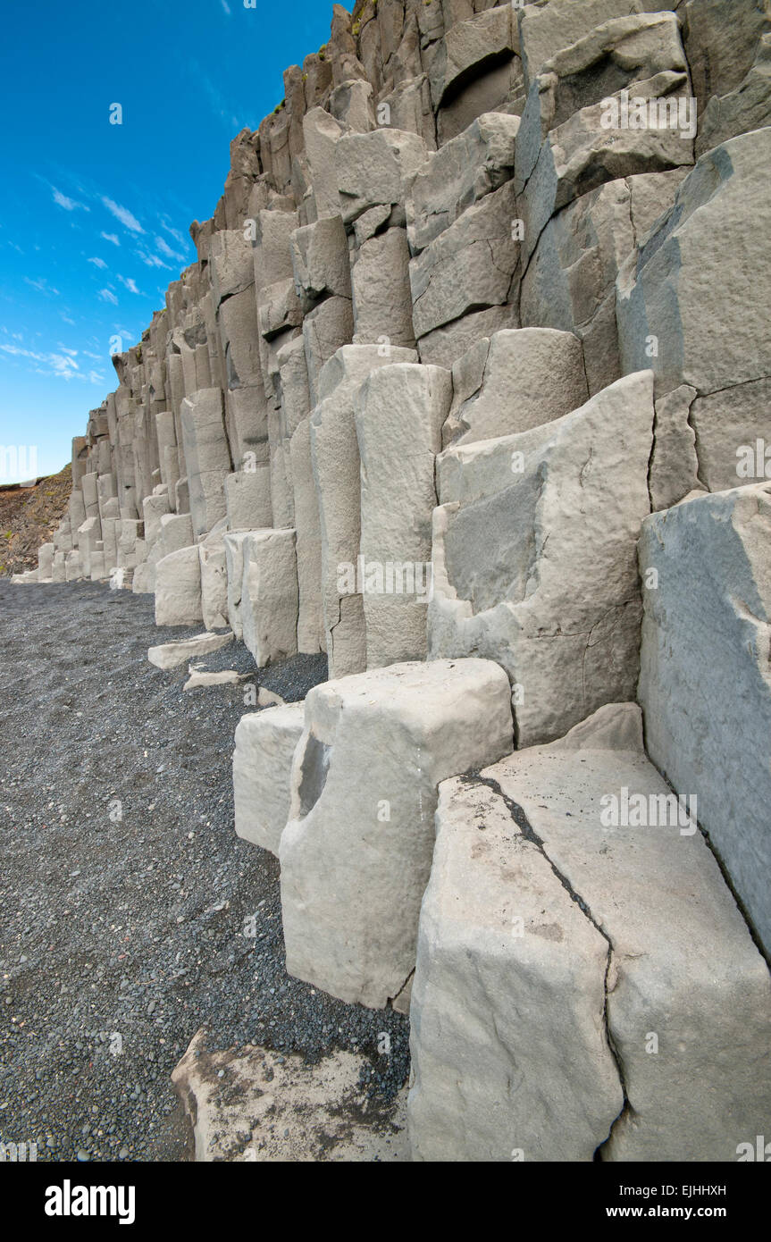 Basalt columns, cave Hálsanefshellir, Reynisfjara beach at Vik i Myrdal ...