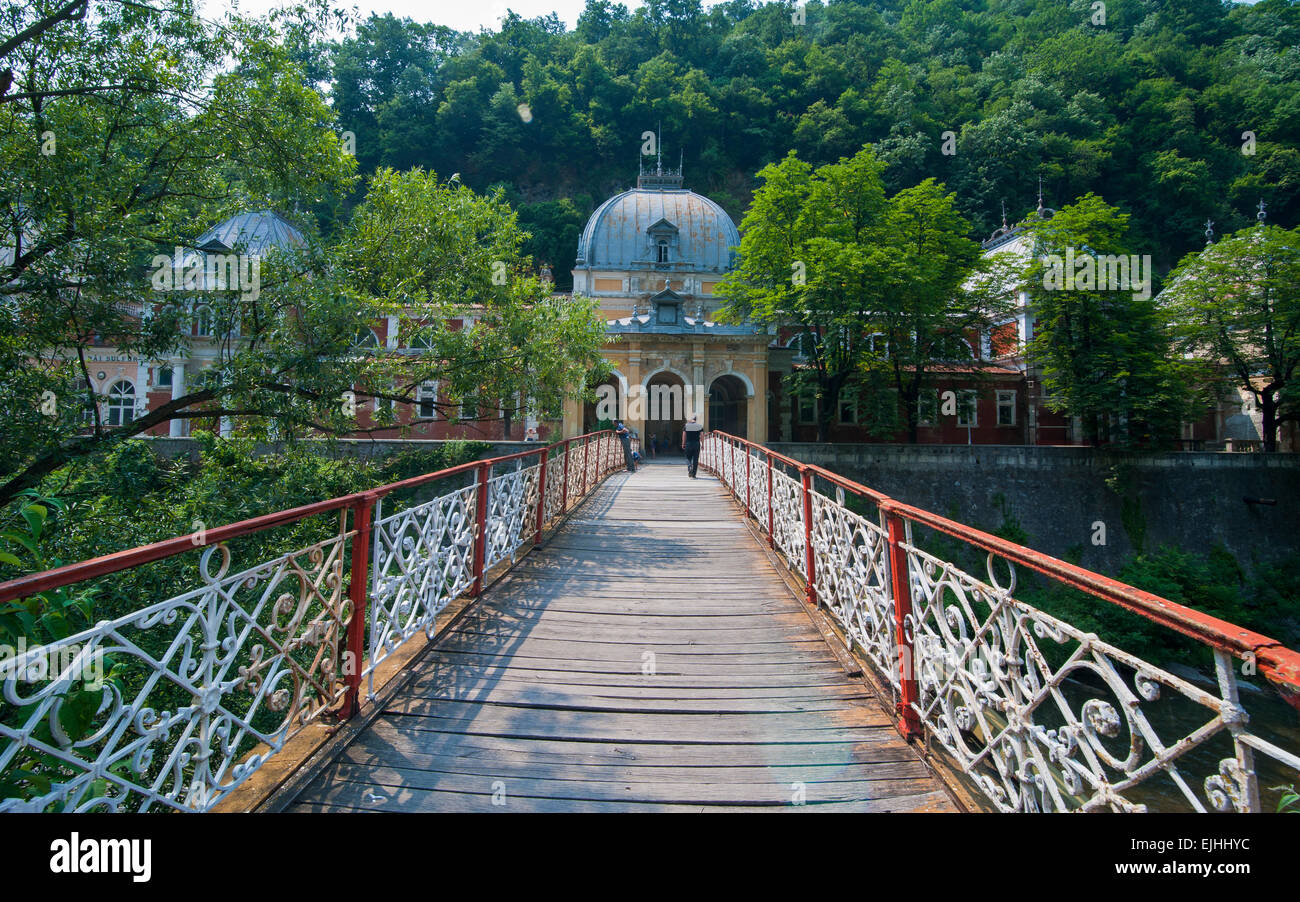 Little bridge in the old thermal bath Baile Herculane, Romania Stock ...