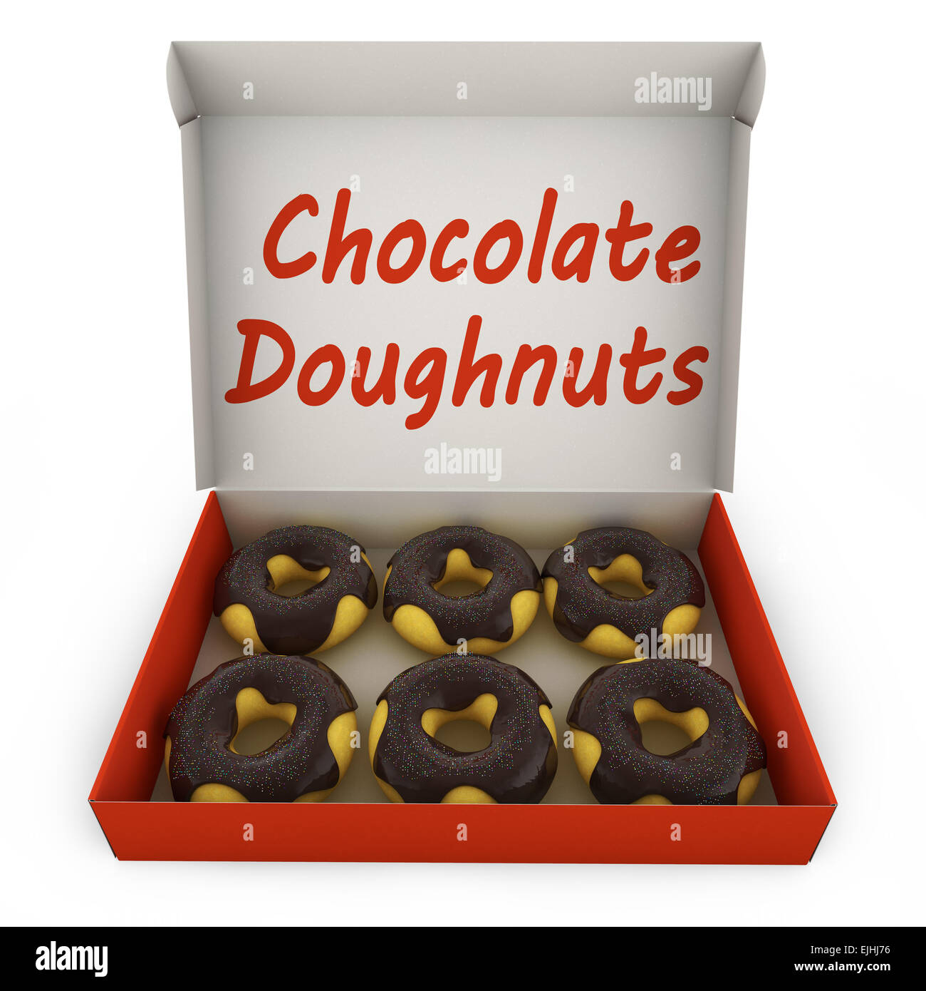 six chocolate donuts sprinkled with glaze in the box Stock Photo - Alamy