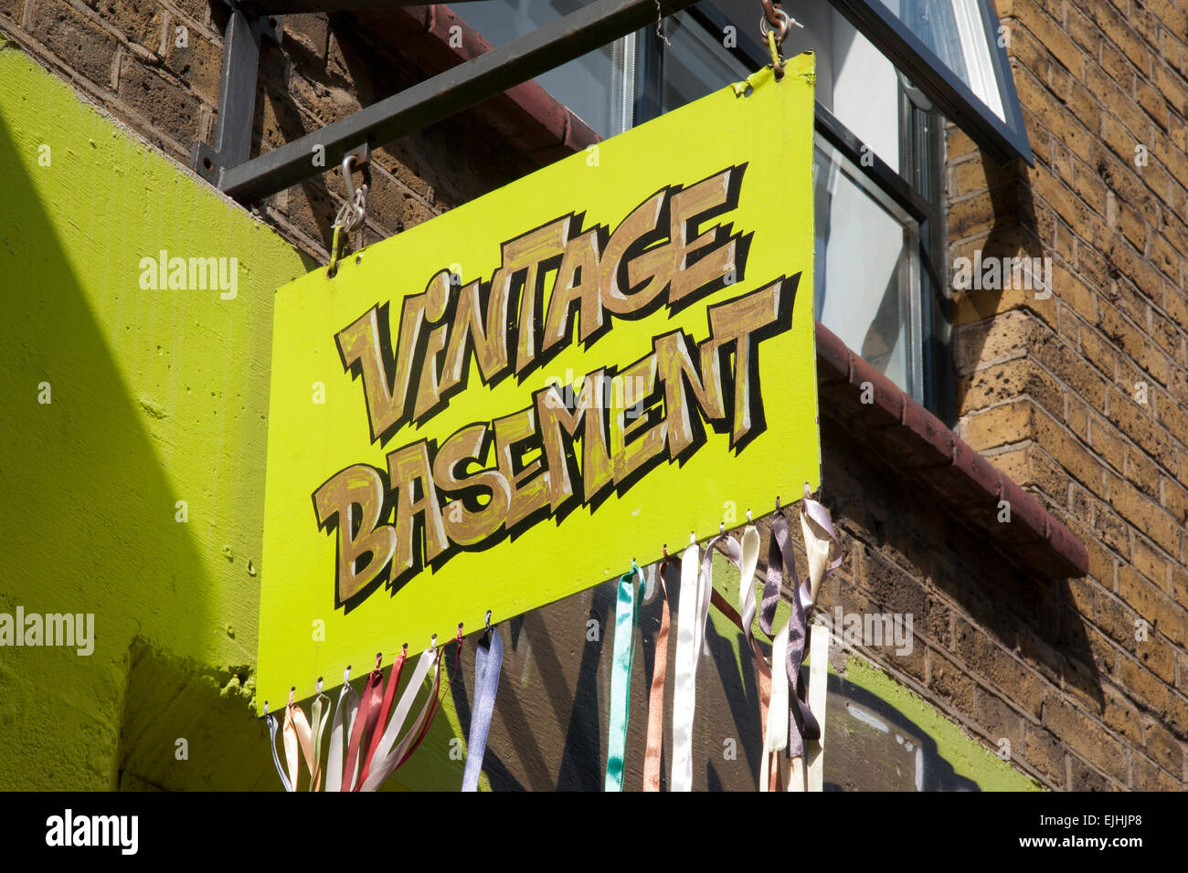 Vintage Basement Shop Sign, Cheshire Street, London, England, UK Stock ...