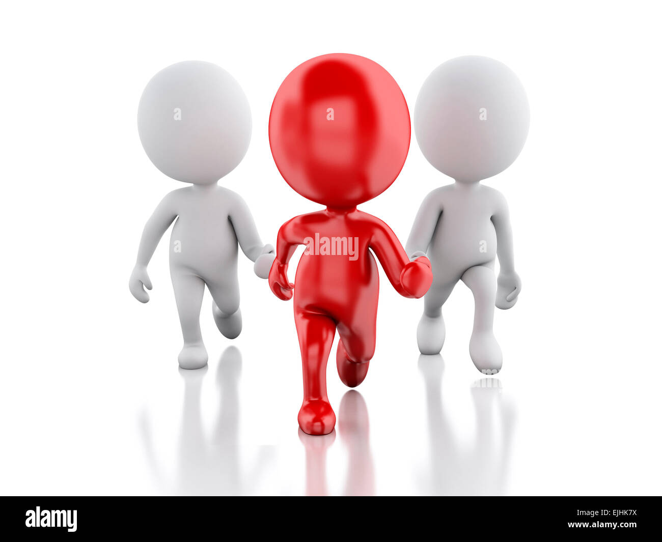 3d People. Running with a red leader. Leader concept. Isolated white ...