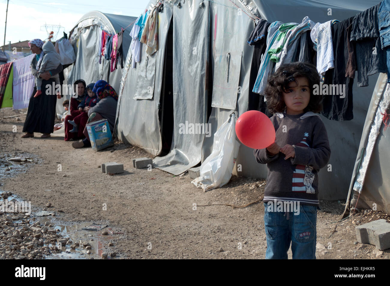 Refugee camp in Suruc, Turkey (Turkish Kurdistan) with families of war ...