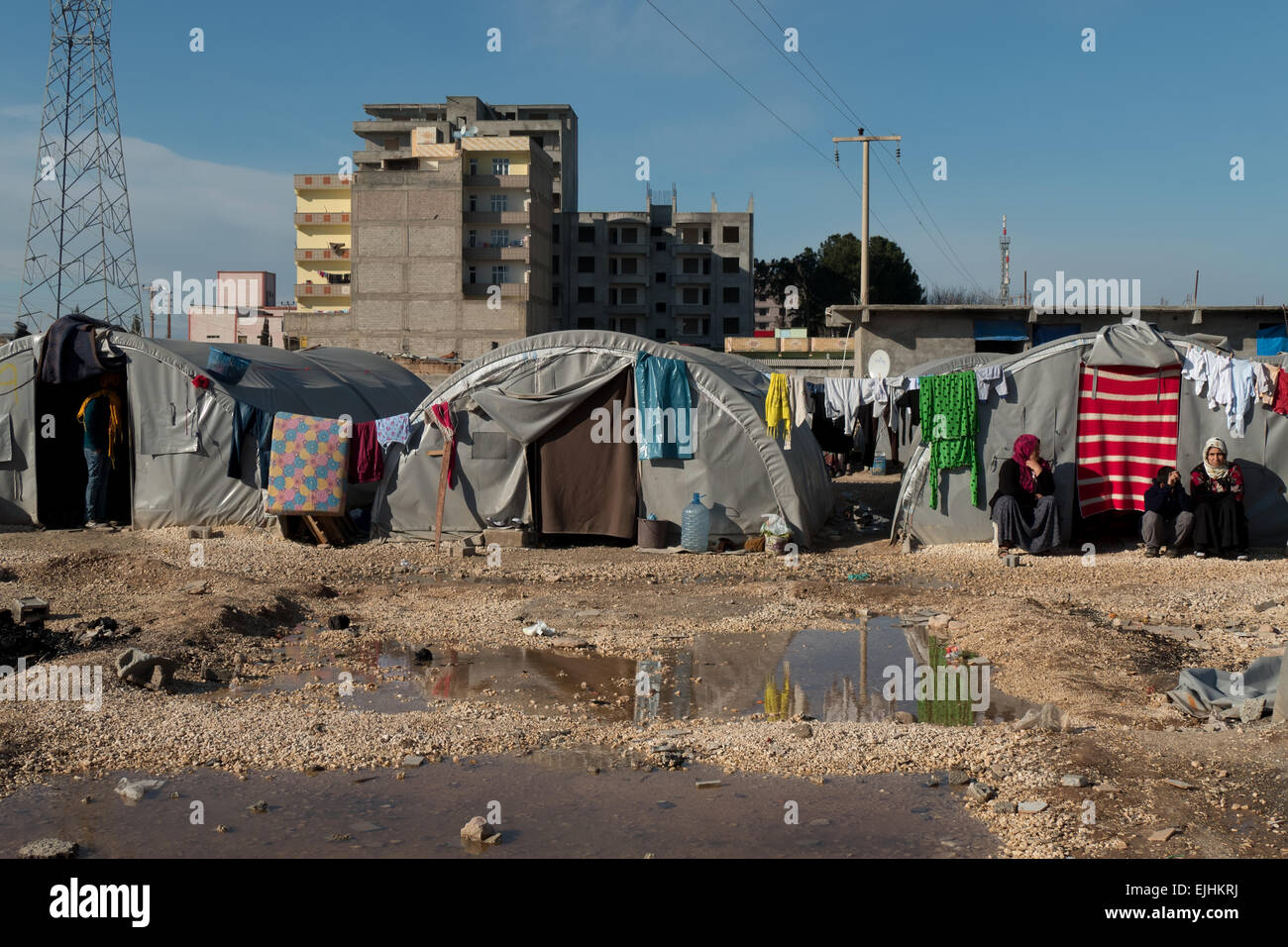 Tents in a refugee camp at Suruc, Turkish Kurdistan, Turkey. Kurds from ...