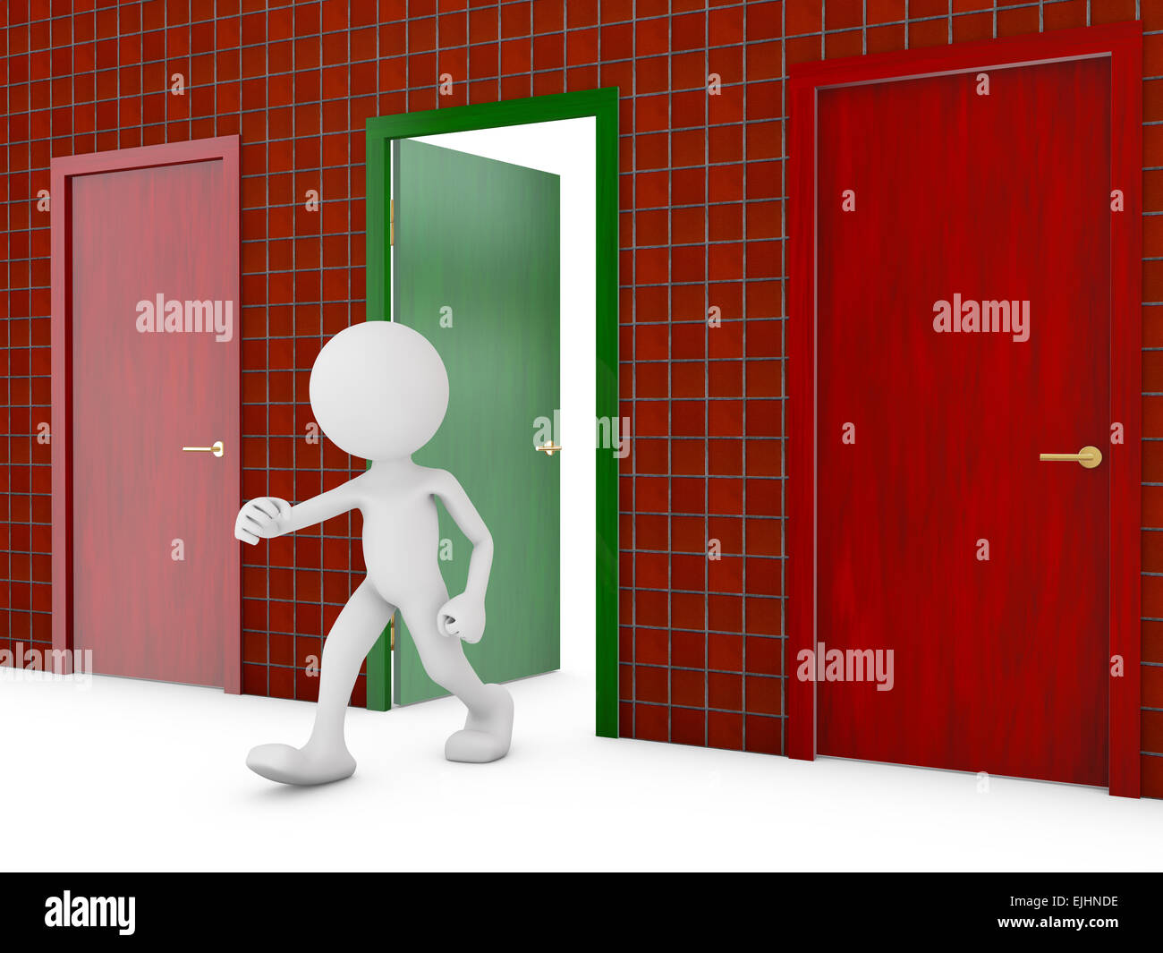 man passes through the green door, 3d render Stock Photo - Alamy