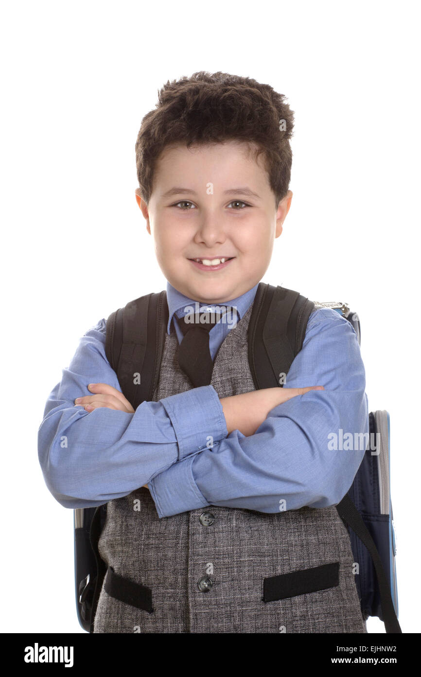 schoolboy with backpack isolated on white background Stock Photo - Alamy