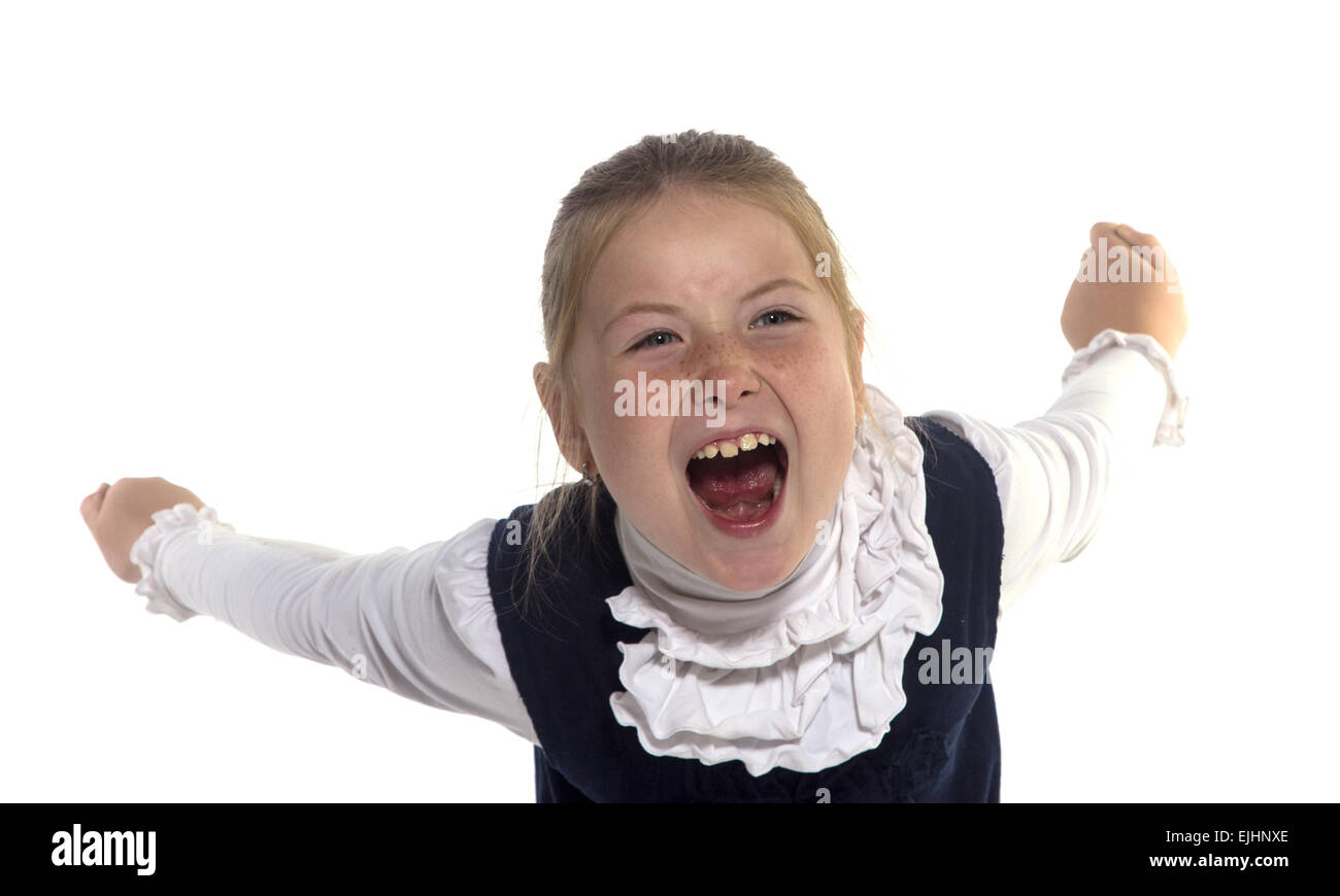 School Girls grimace, shouts, isolated on white Stock Photo - Alamy