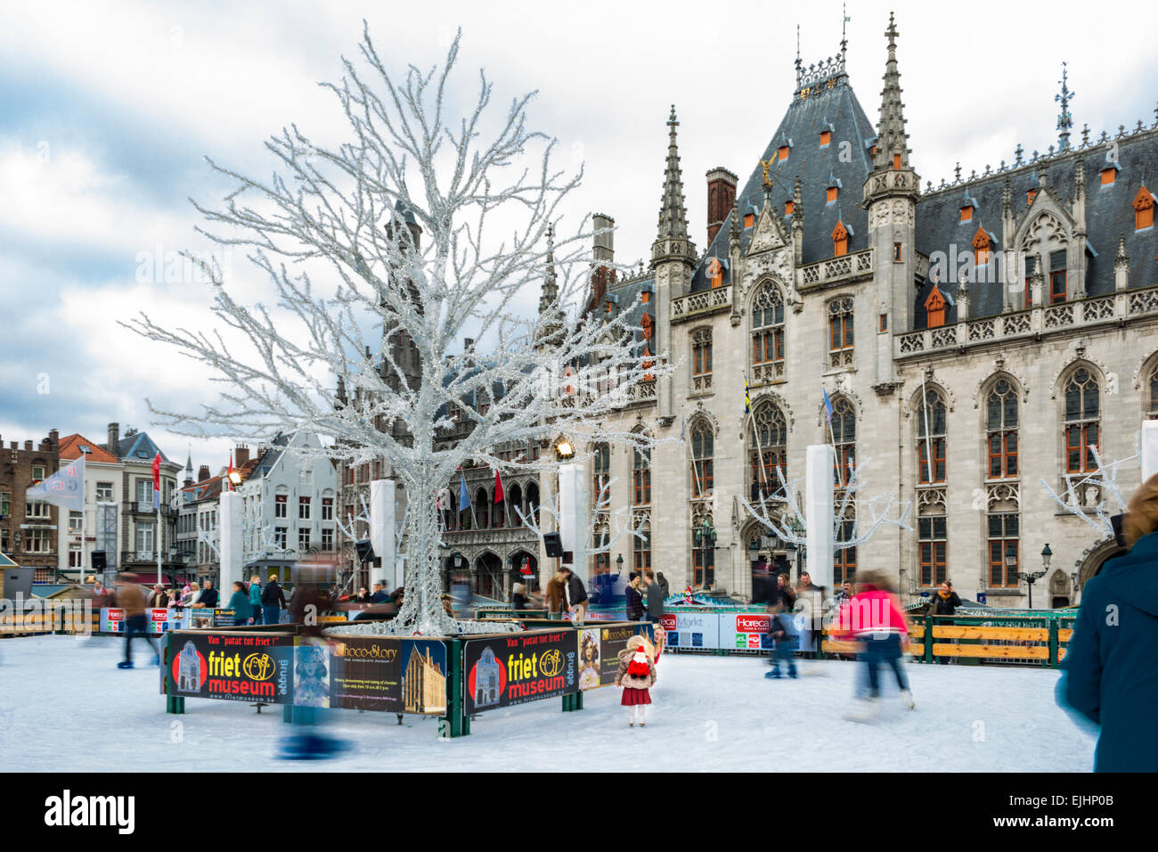 Ice skating in main square in Bruges, Belgium at Christmas time Stock ...