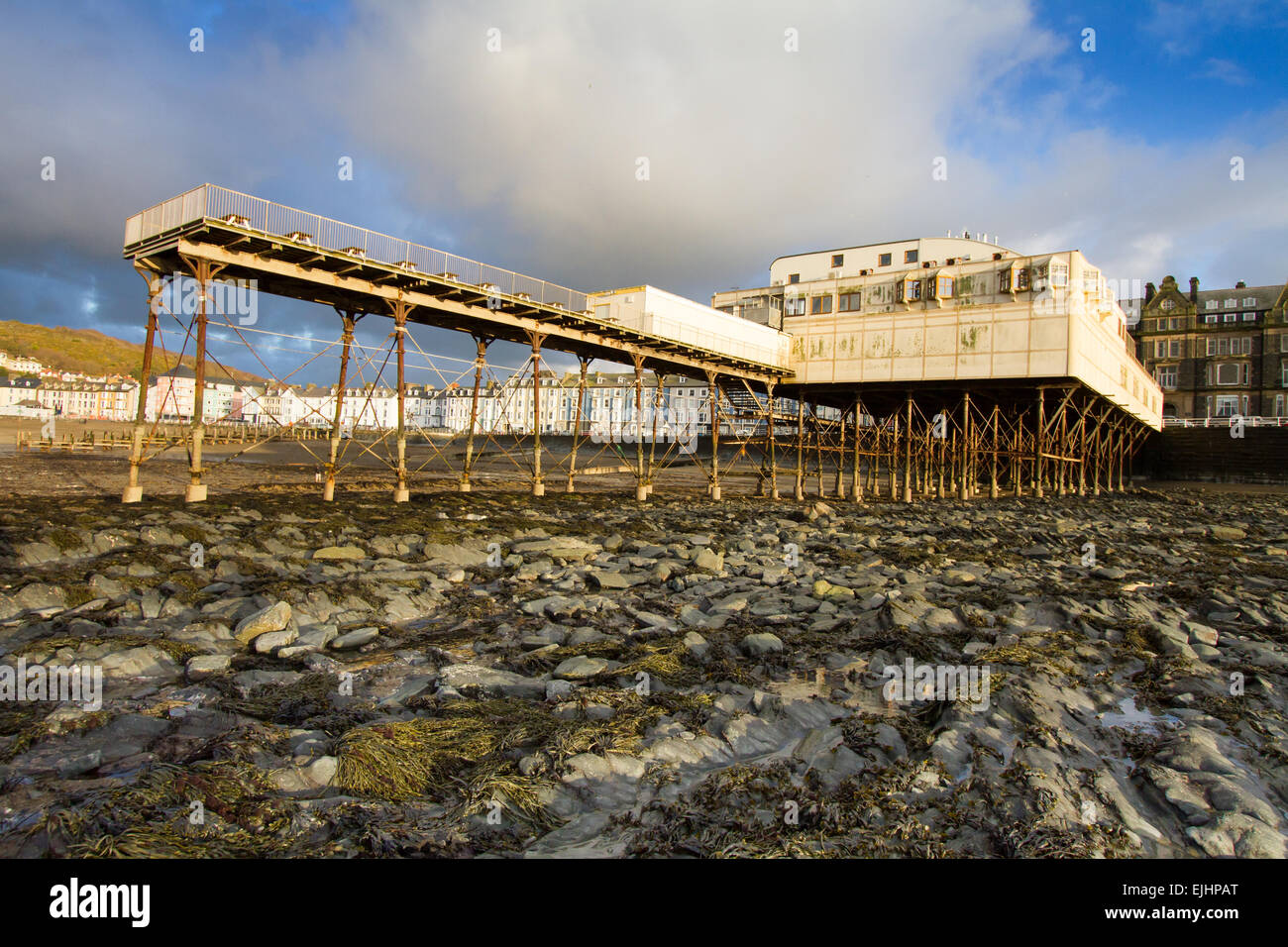 Aberystwyth's Royal Pier viewed from near the sea during a super-low ...
