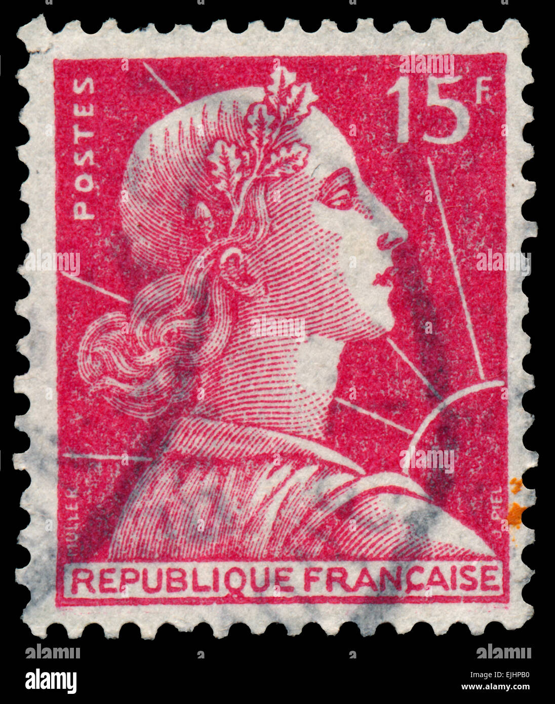FRANCE - CIRCA 1955: Stamp printed in France shows Marianne (Louis ...