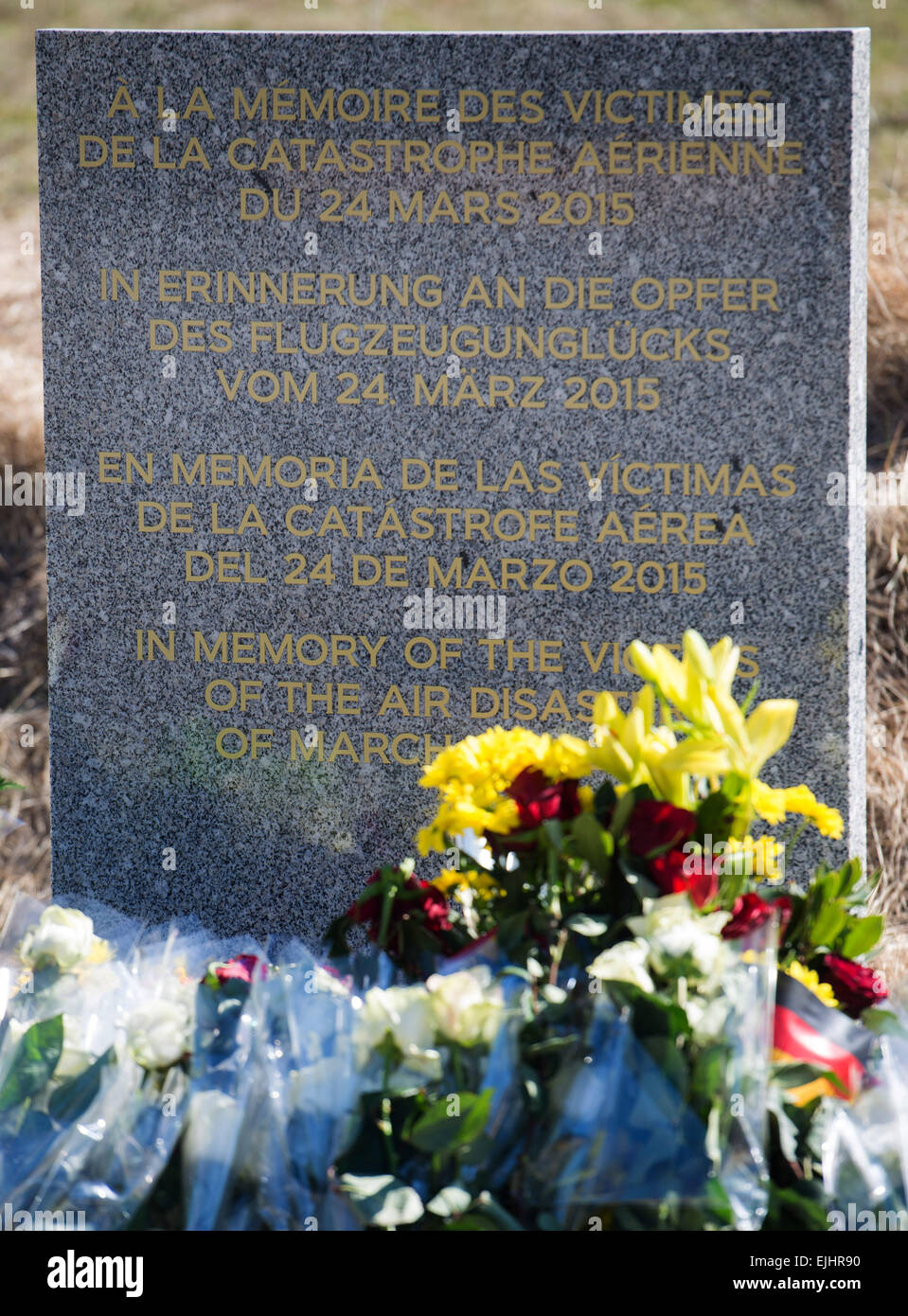 La Vernet, France. 27th Mar, 2015. A memorial stele made of stone that ...
