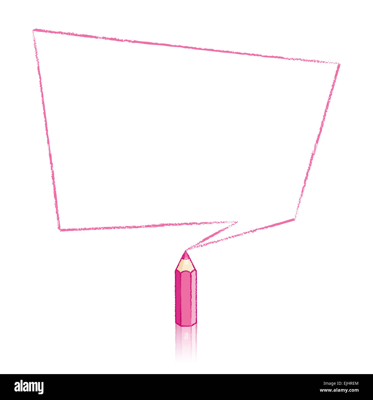 Pink Pencil with Reflection Drawing Skewed Rectangular Shaped Speech ...