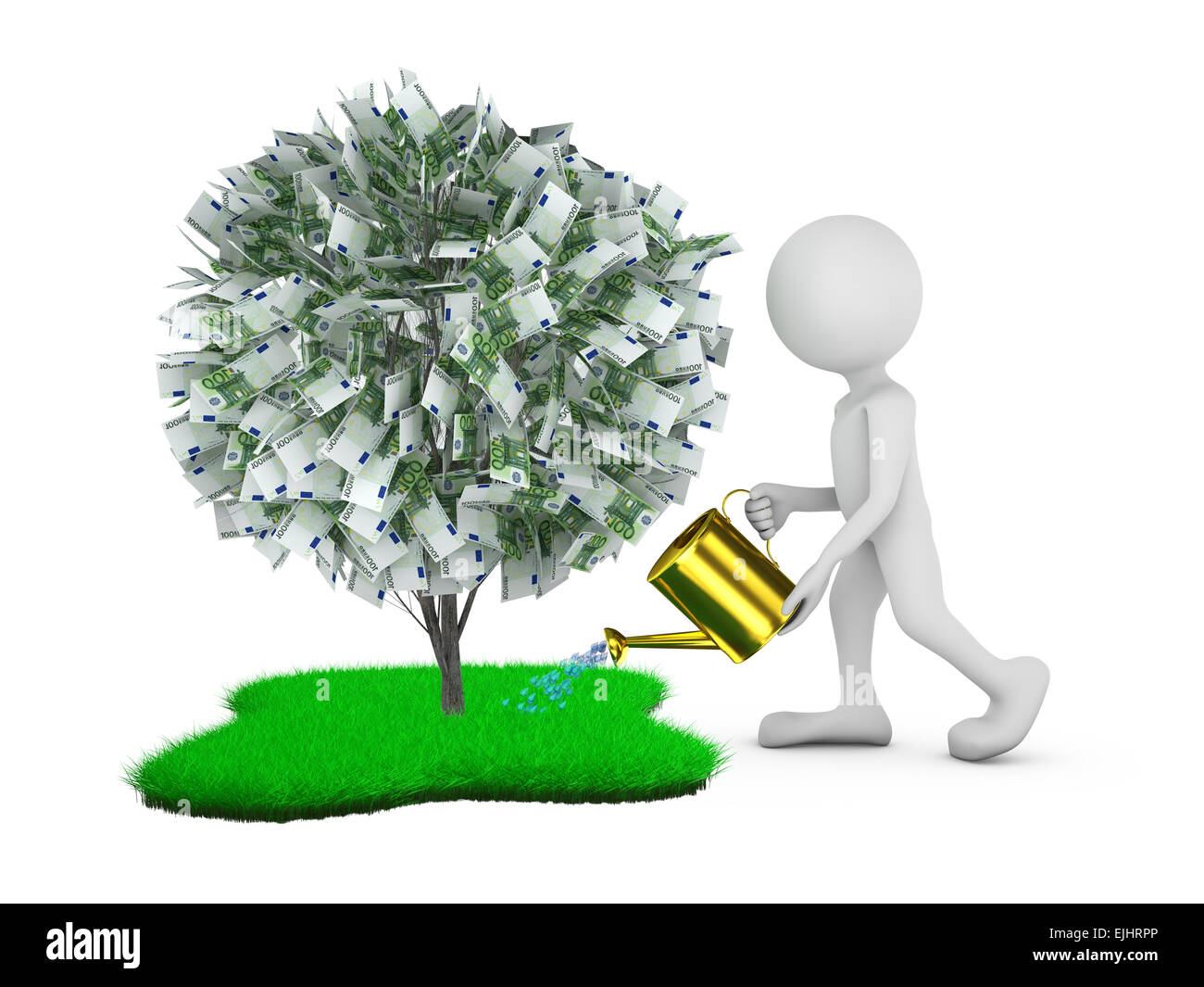 man watering tree with euro bills on the green grass Stock Photo - Alamy