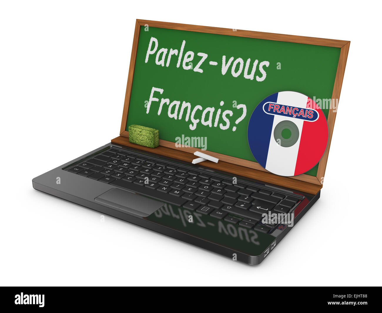 Laptop with CD and chalk board instead of the screen on which is ...