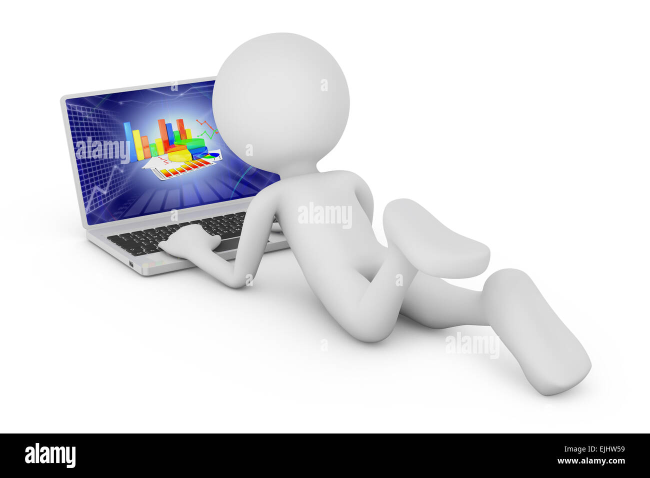 man with laptop on white background 3d render Stock Photo - Alamy