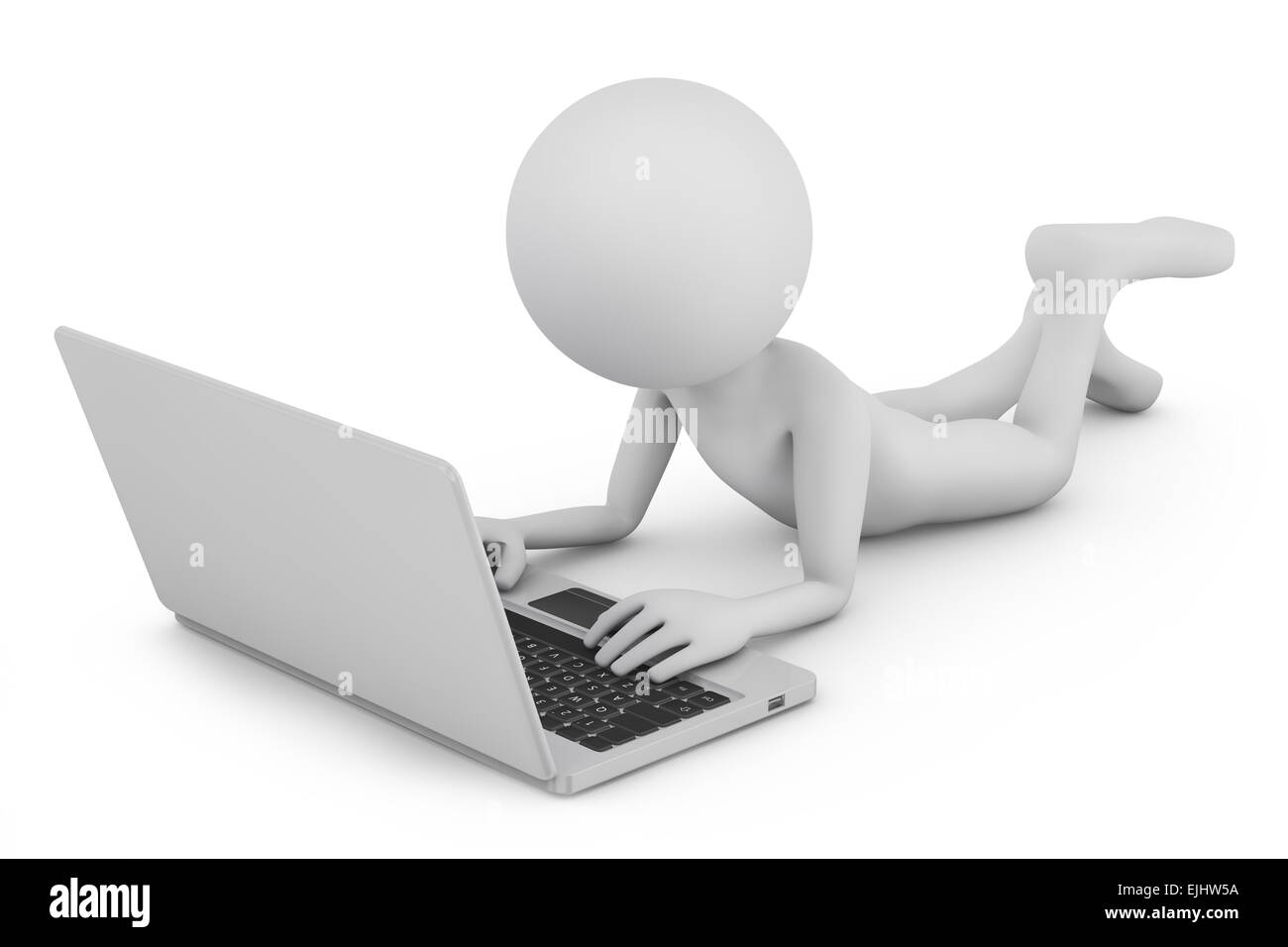 man with laptop on white background 3d render Stock Photo - Alamy