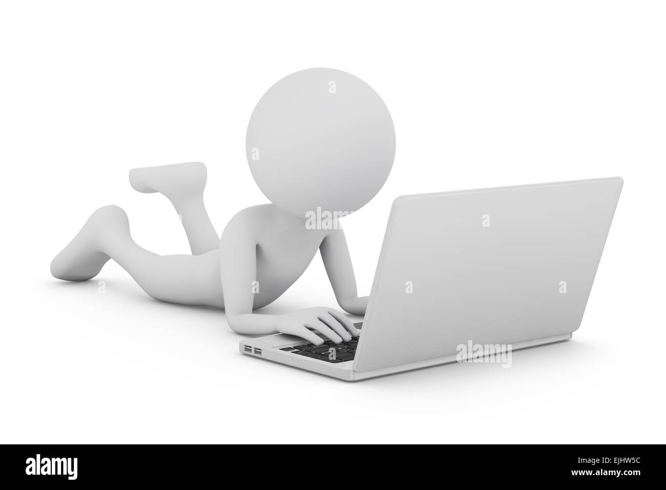 man with laptop on white background 3d render Stock Photo - Alamy