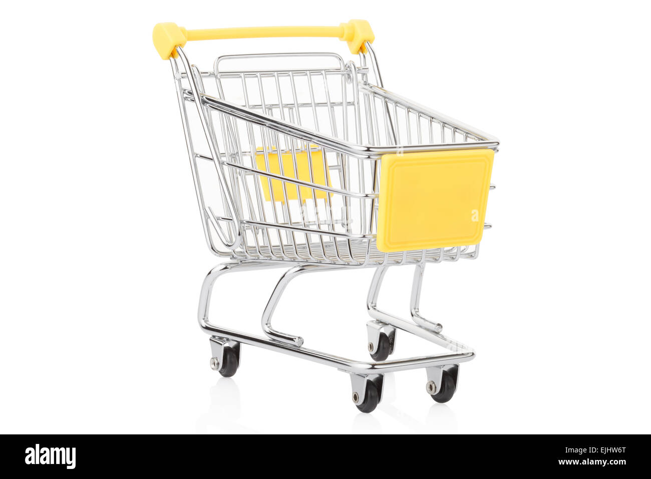 Yellow shopping cart on white Stock Photo - Alamy
