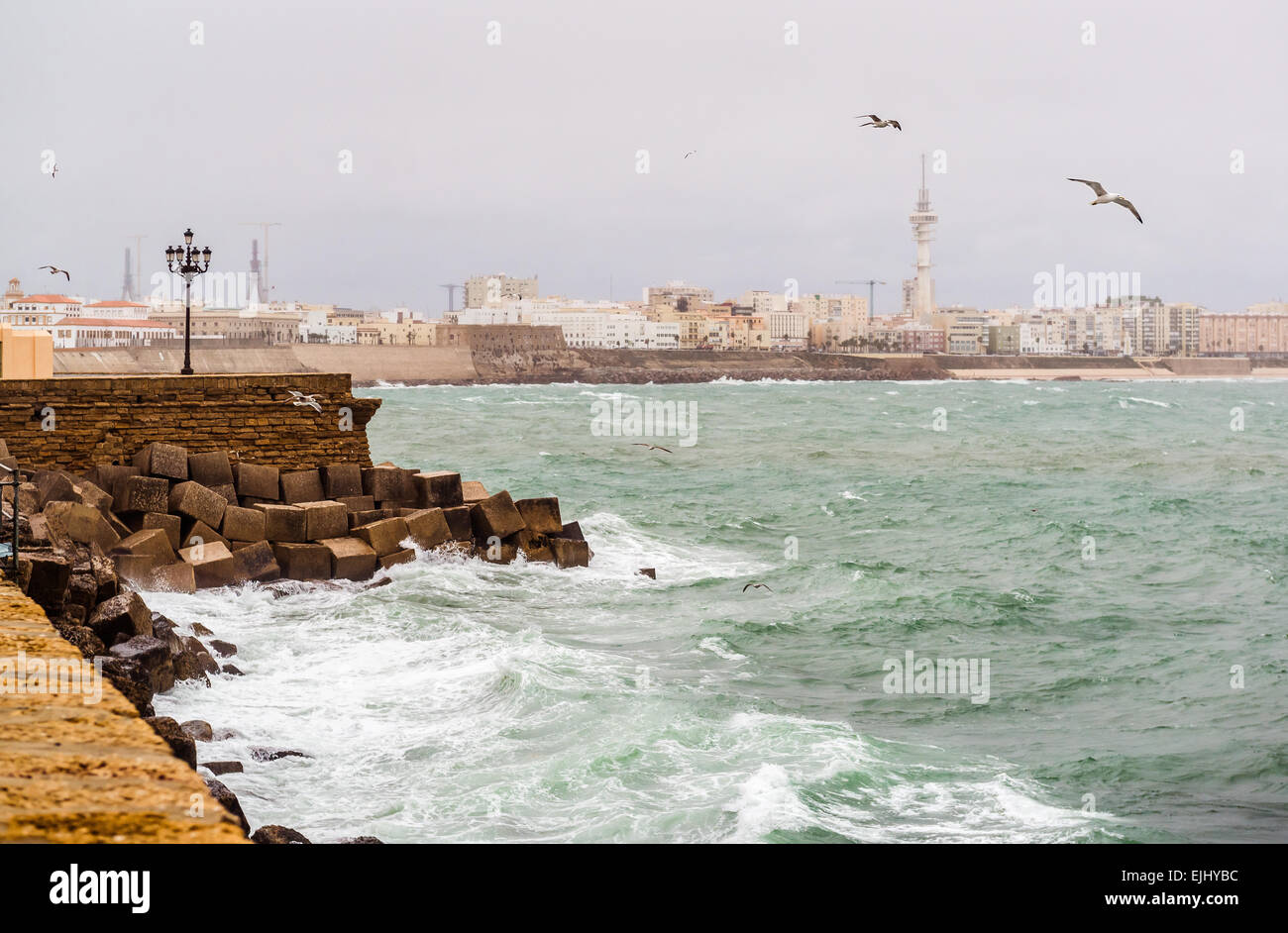 Cadiz quay in stormy weather Stock Photo - Alamy