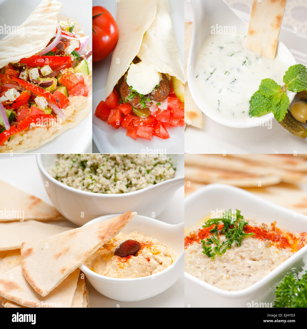 most popular Arab middle east food collection,hummus, falafel,mutabal ...