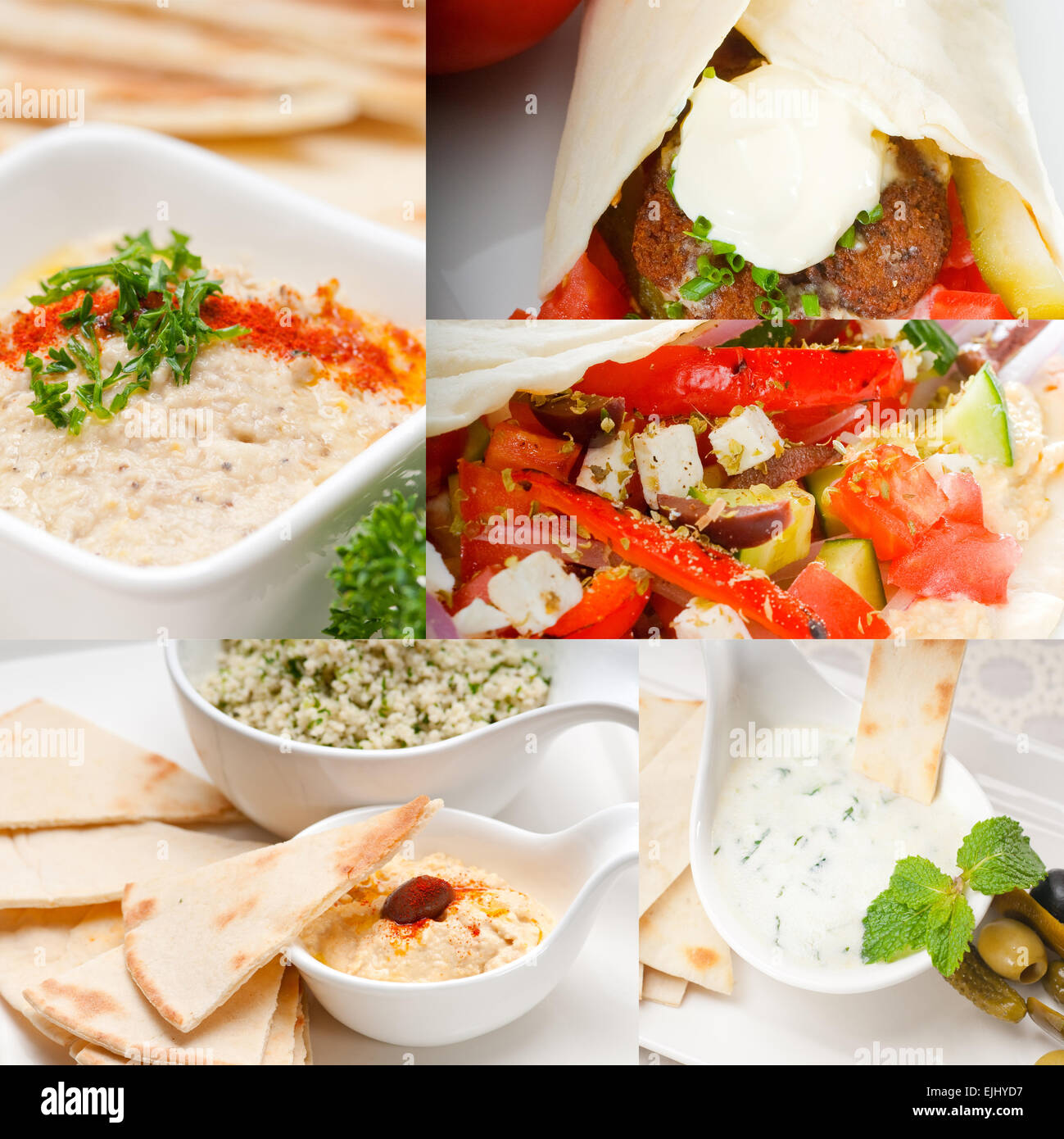 most popular Arab middle east food collection,hummus, falafel,mutabal ...