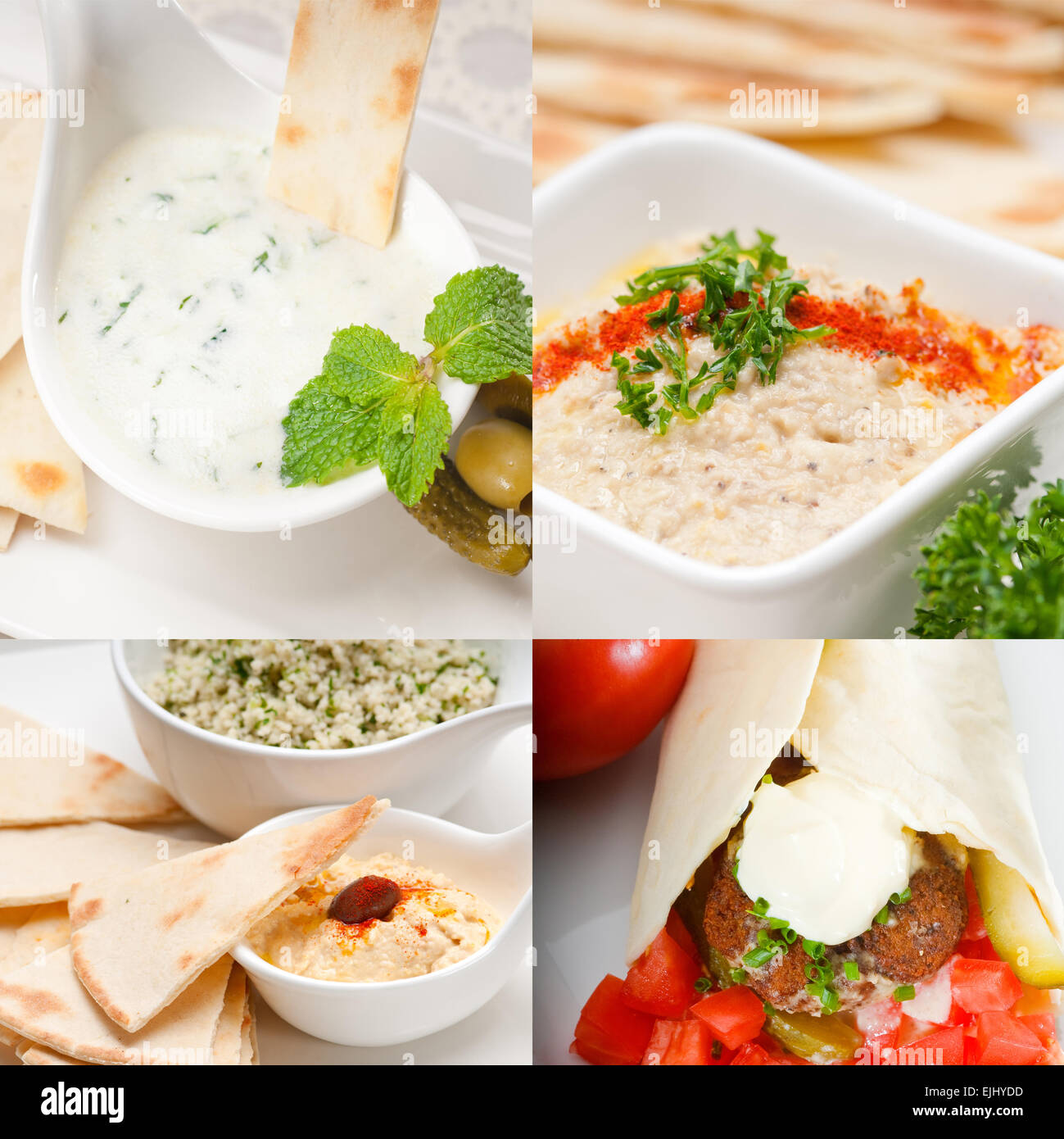 most popular Arab middle east food collection,hummus, falafel,mutabal ...