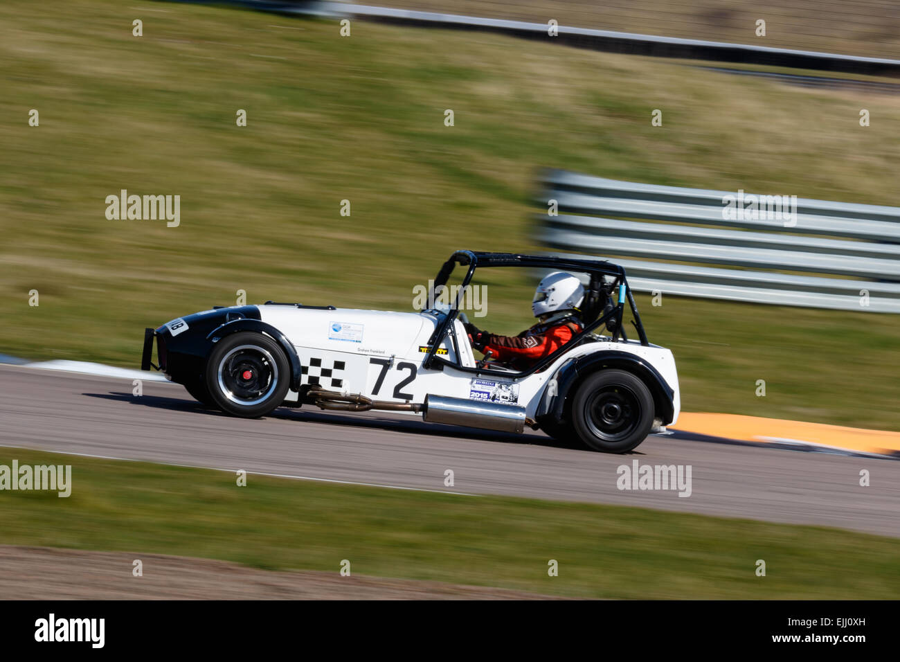 A car taking part in the BARC sprint at Rockingham Motor Speedway Stock ...