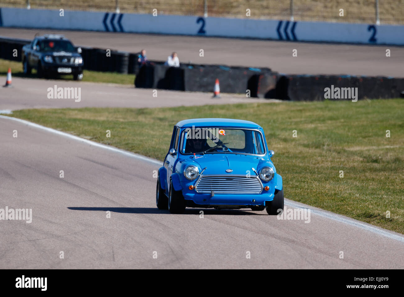 A car taking part in the BARC sprint at Rockingham Motor Speedway Stock ...