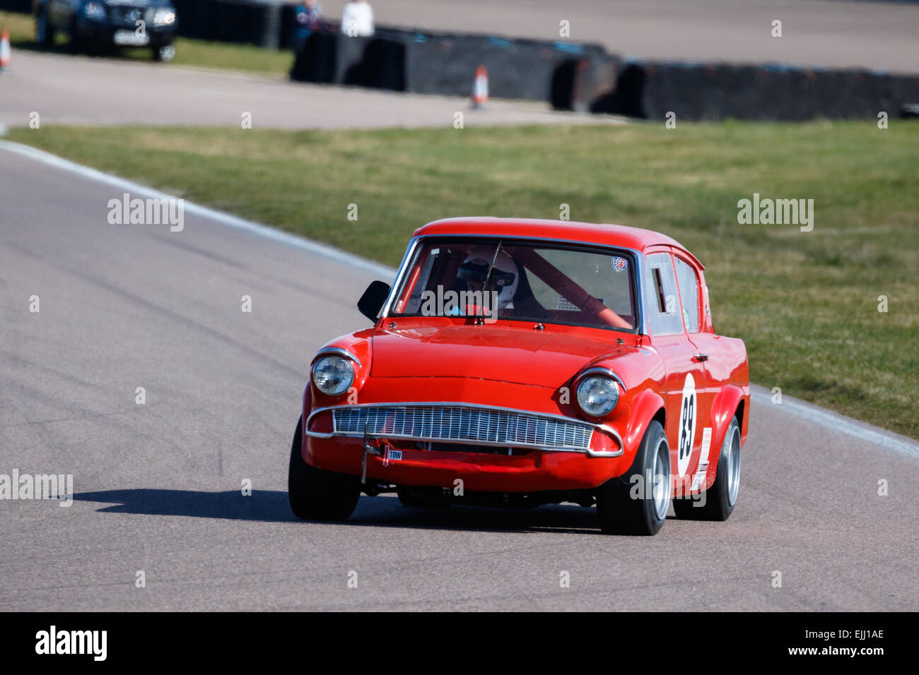 A car taking part in the BARC sprint at Rockingham Motor Speedway Stock ...