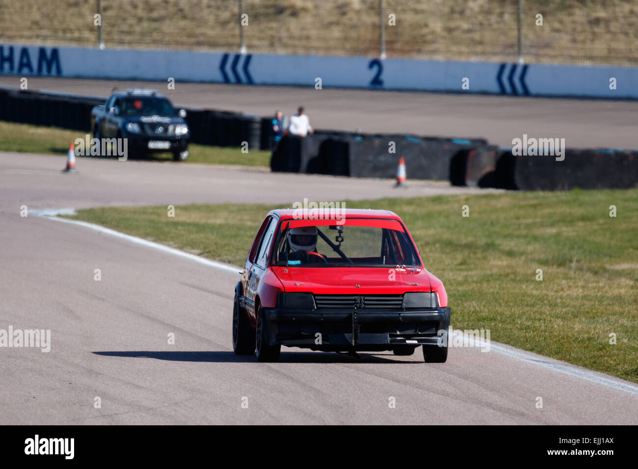 A car taking part in the BARC sprint at Rockingham Motor Speedway Stock ...