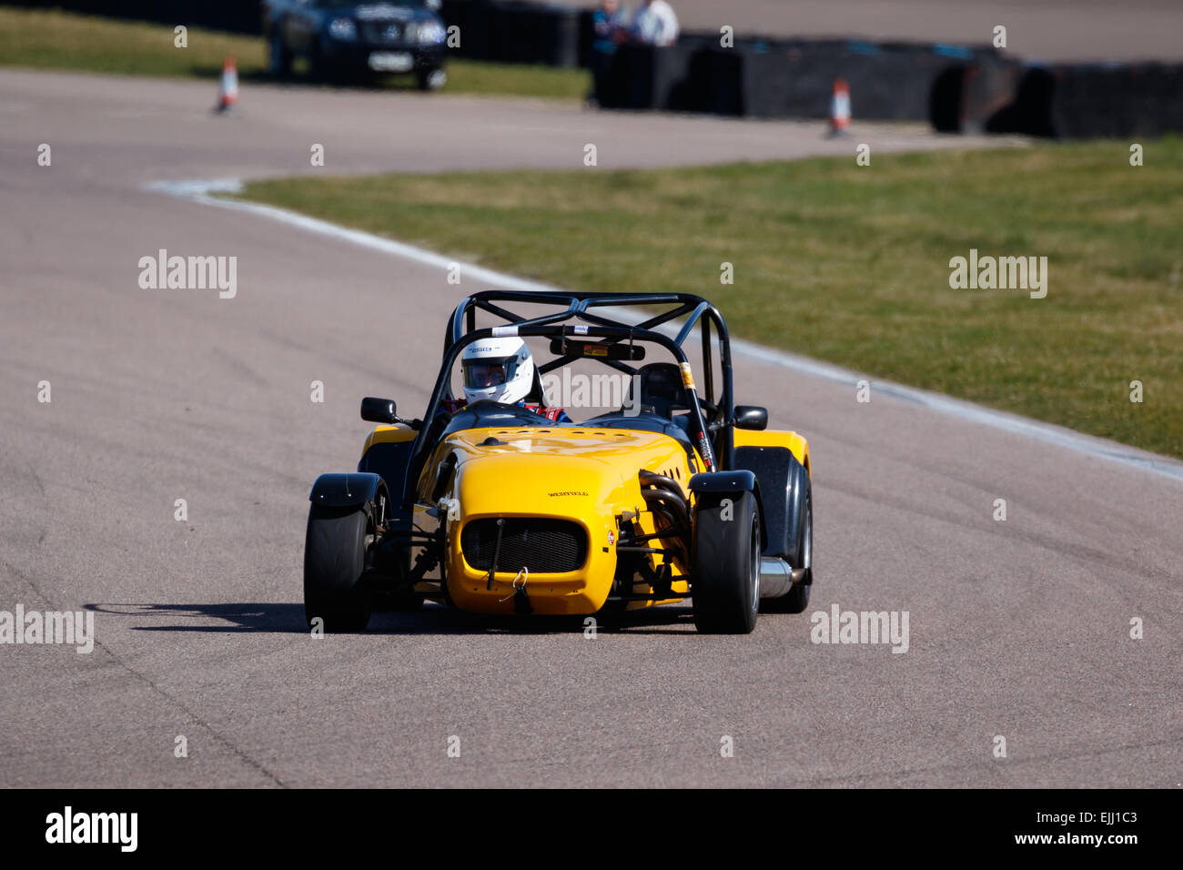 A car taking part in the BARC sprint at Rockingham Motor Speedway Stock ...