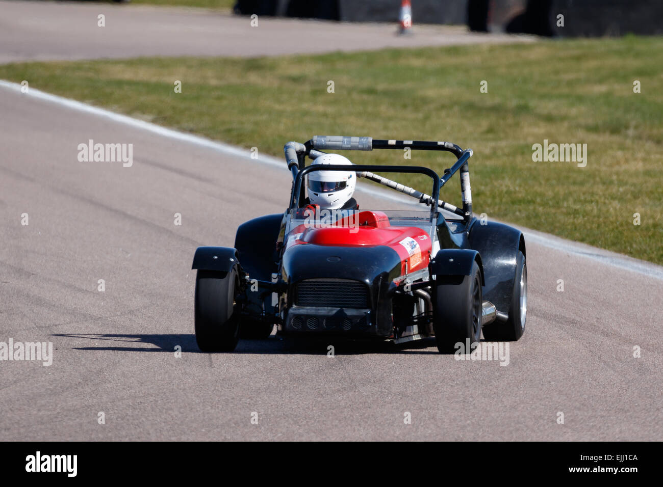 A car taking part in the BARC sprint at Rockingham Motor Speedway Stock ...